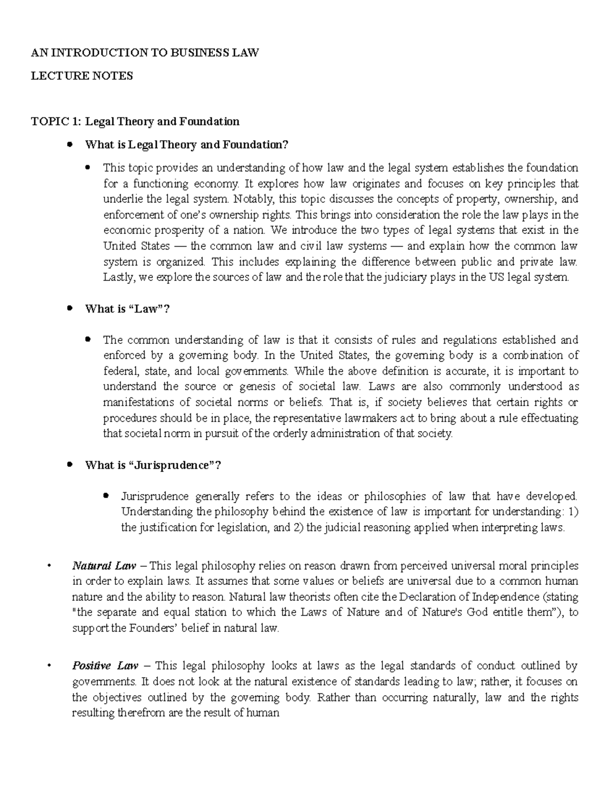 Business LAW (Legal Theory and Foundation) - AN INTRODUCTION TO ...