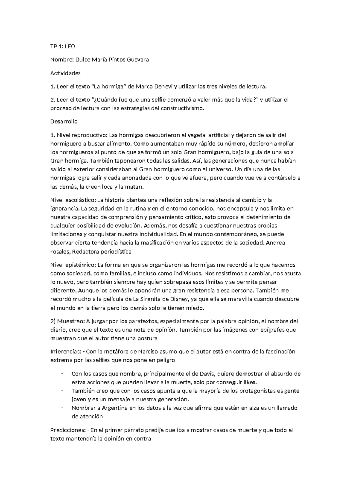 TP 1 LEO - 1er trabajo práctico de leo - TP 1: LEO Nombre: Dulce María Pintos Guevara ...