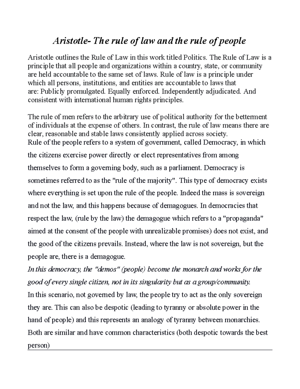 Aristotle- Rule of law and rule of people - Aristotle- The rule of law ...