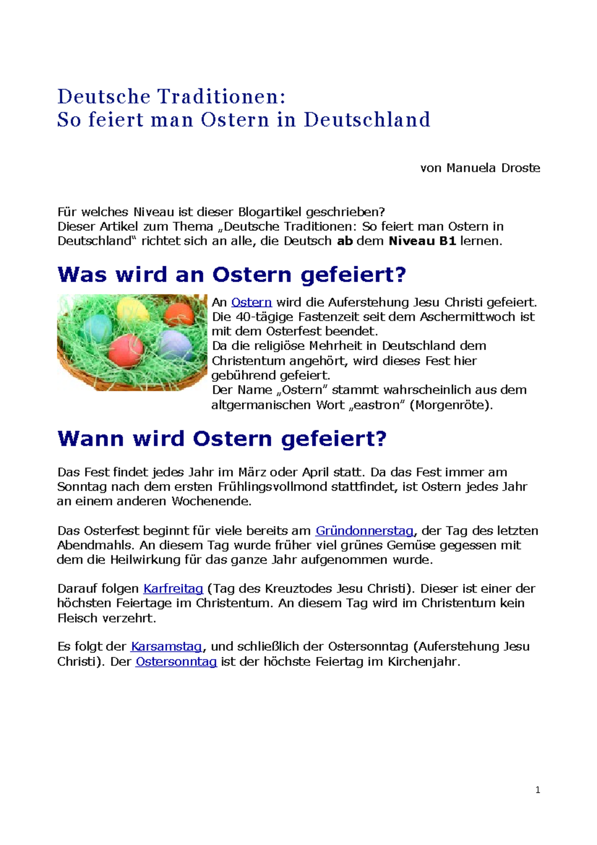 Deutsche Ostertraditionen - Text Seite 1 und 2 - Deutsche Traditionen ...