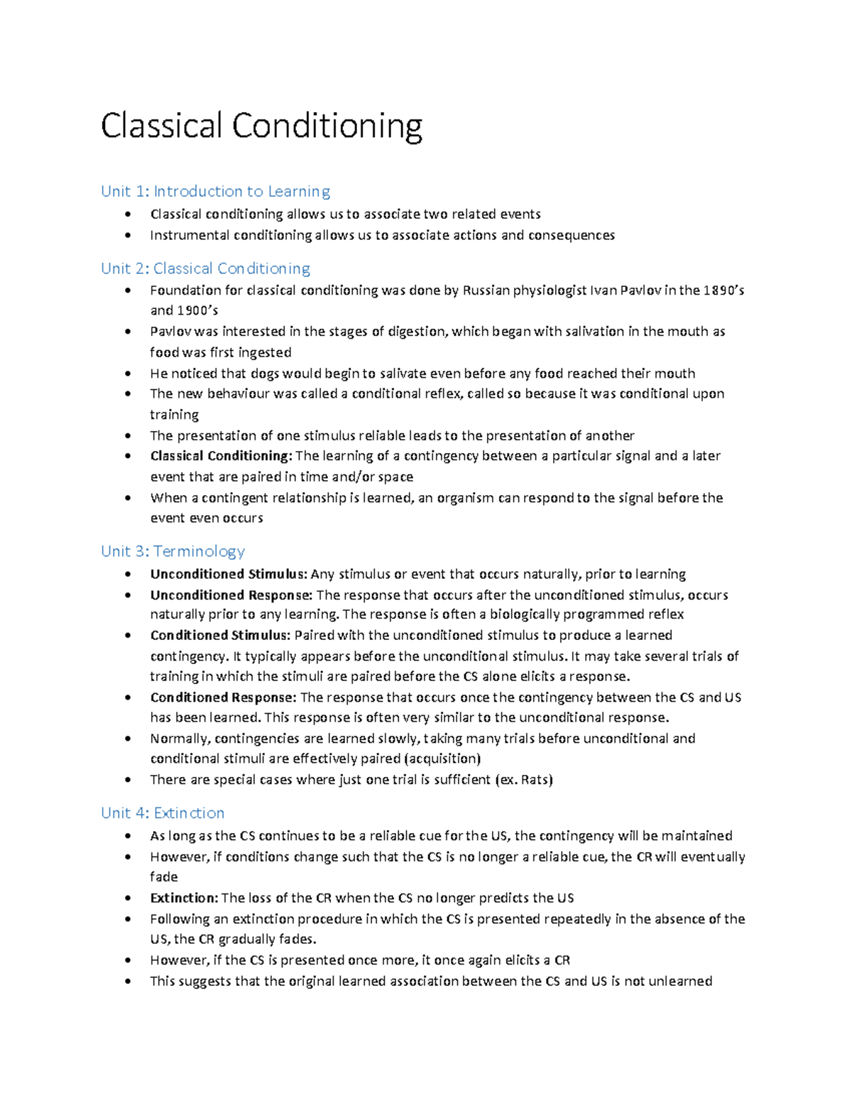 Week 3 Classical Conditioning - Classical Conditioning Unit 1 ...