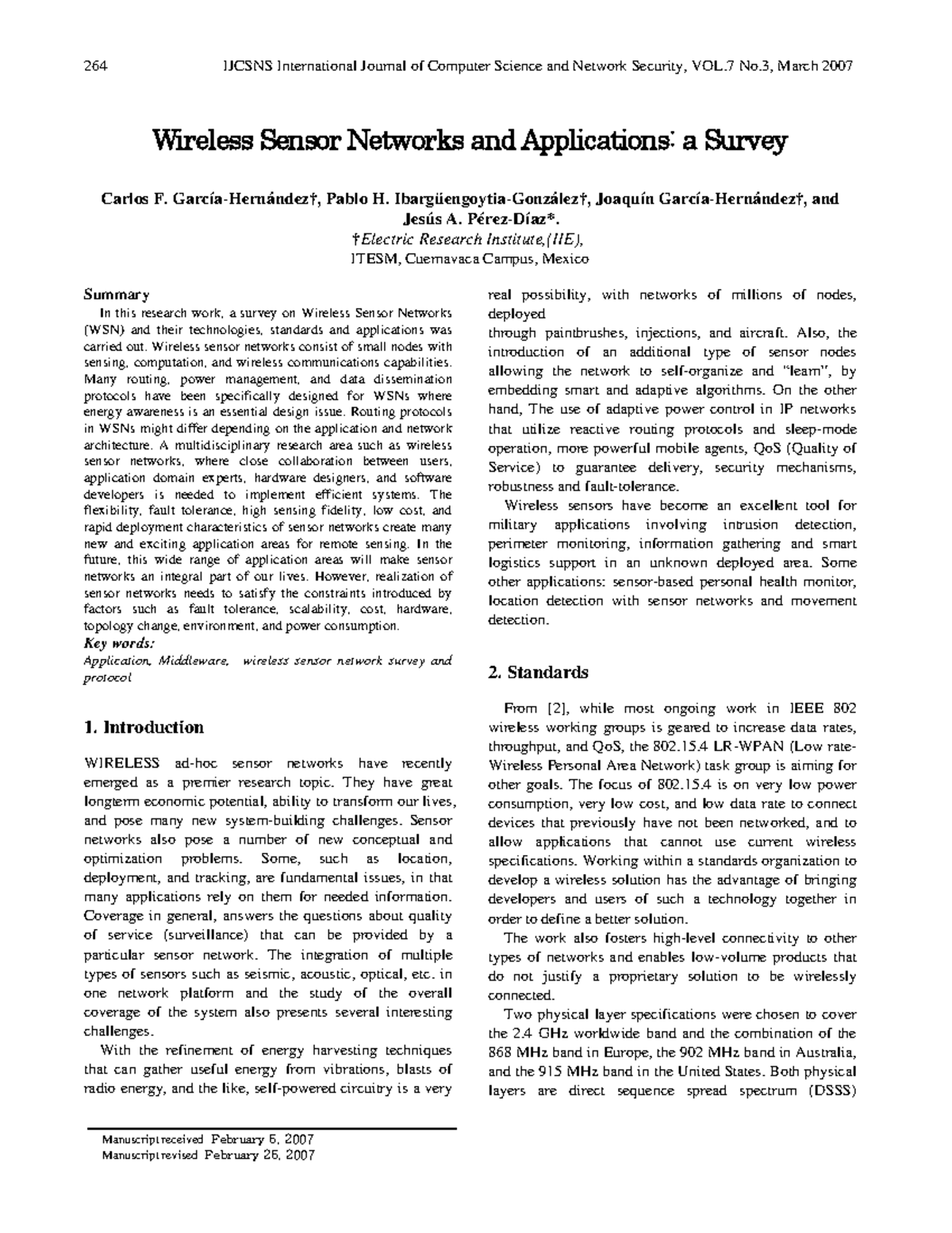 Wireless Sensor Networks and Application - García-Hernández†, Pablo H ...