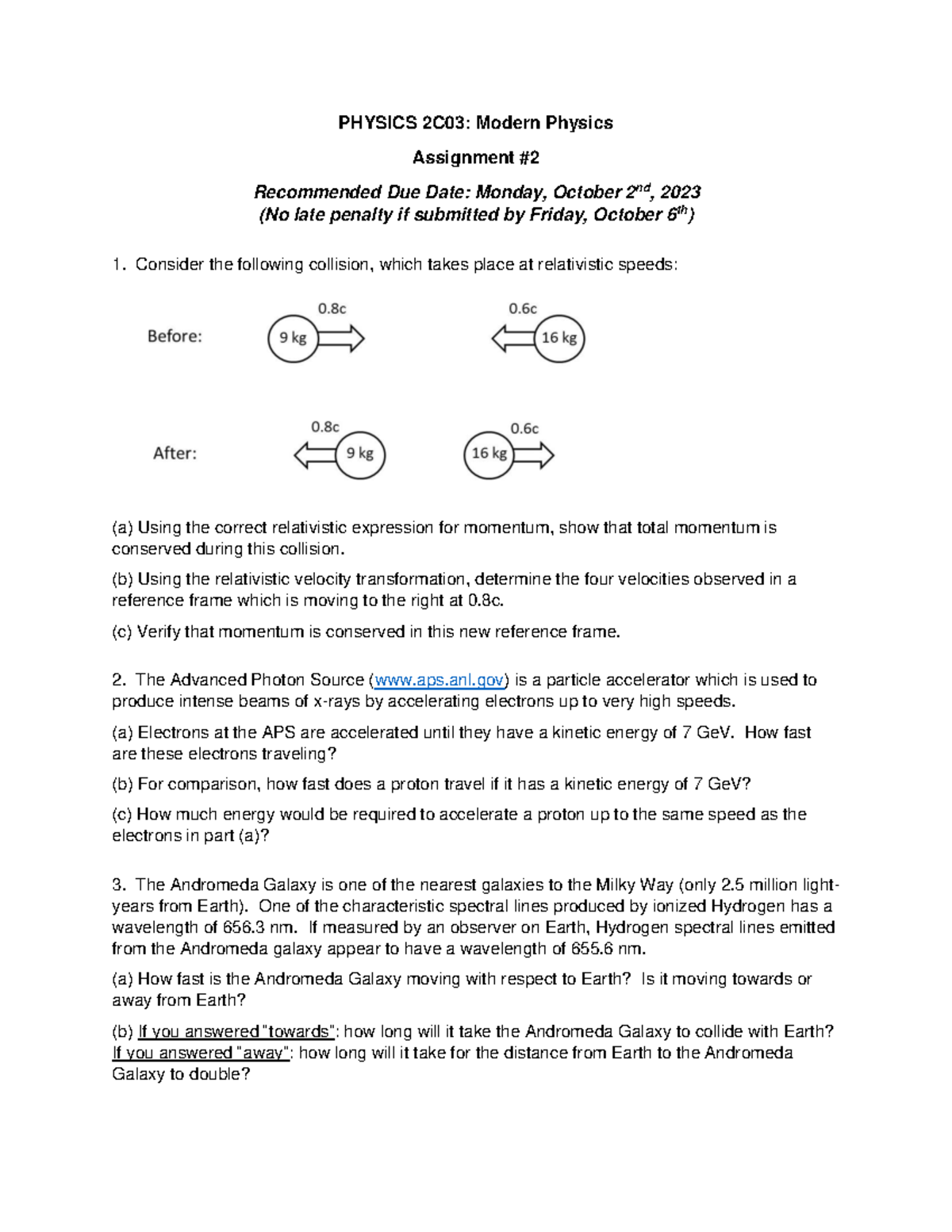 PHYS 2C03 - Assignment 2 - F2023 - PHYSICS 2C03: Modern Physics ...