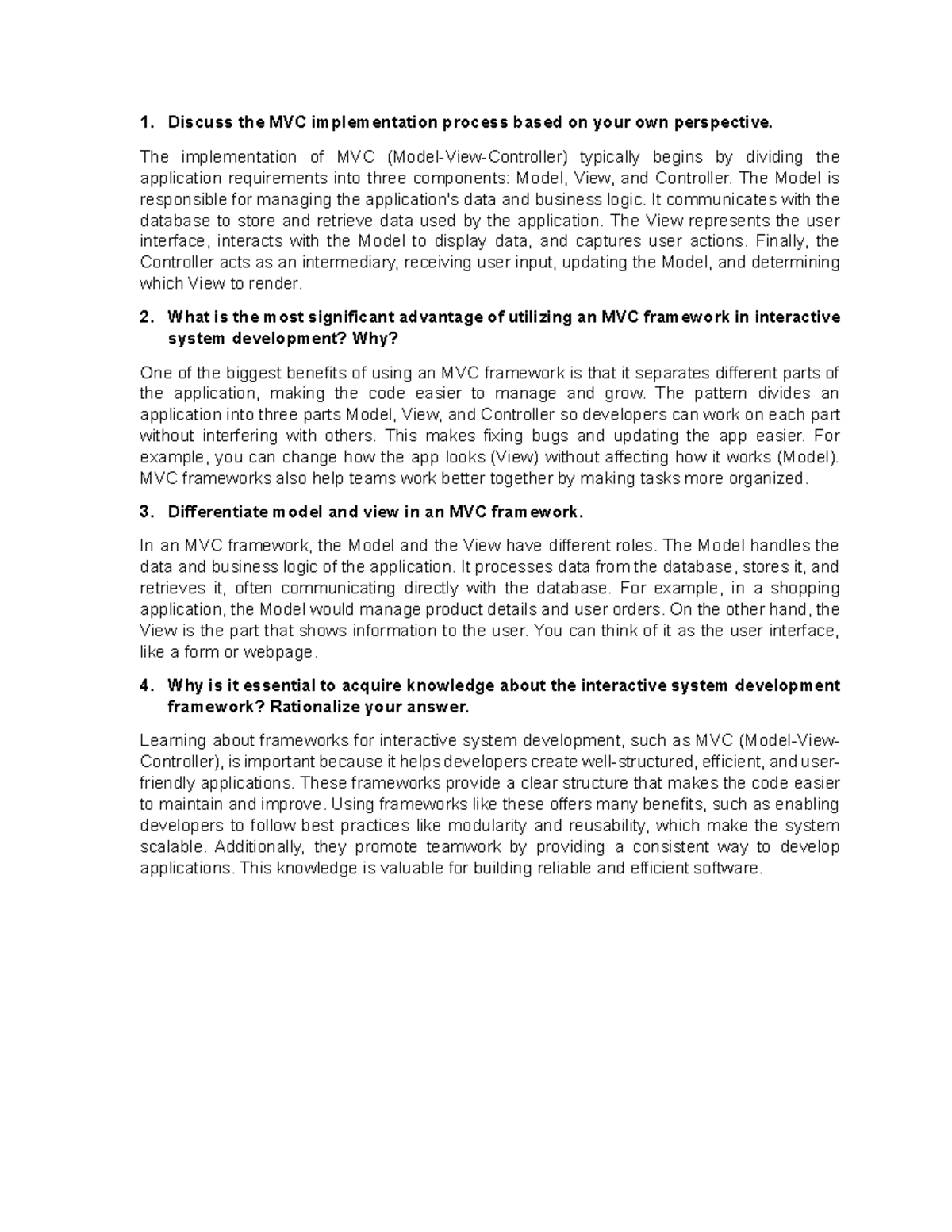 HCI TP - HCI Task Performance - Discuss the MVC implementation process based on your own - Studocu