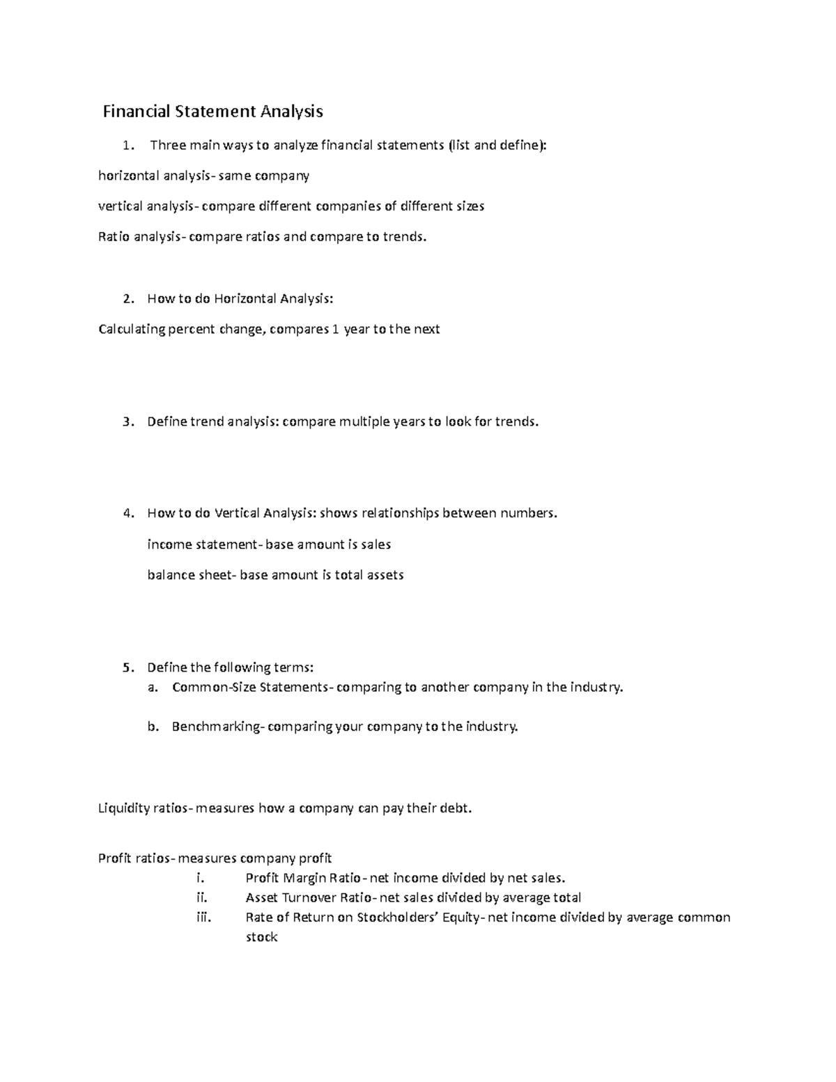 Financial statement analysis - Financial Statement Analysis Three main ...