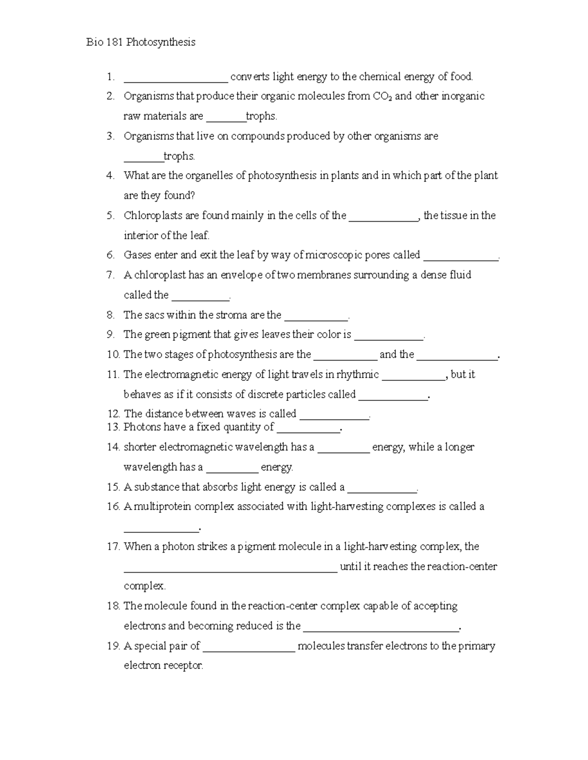 Photosynthesis - Kgg - Bio 181 Photosynthesis ...