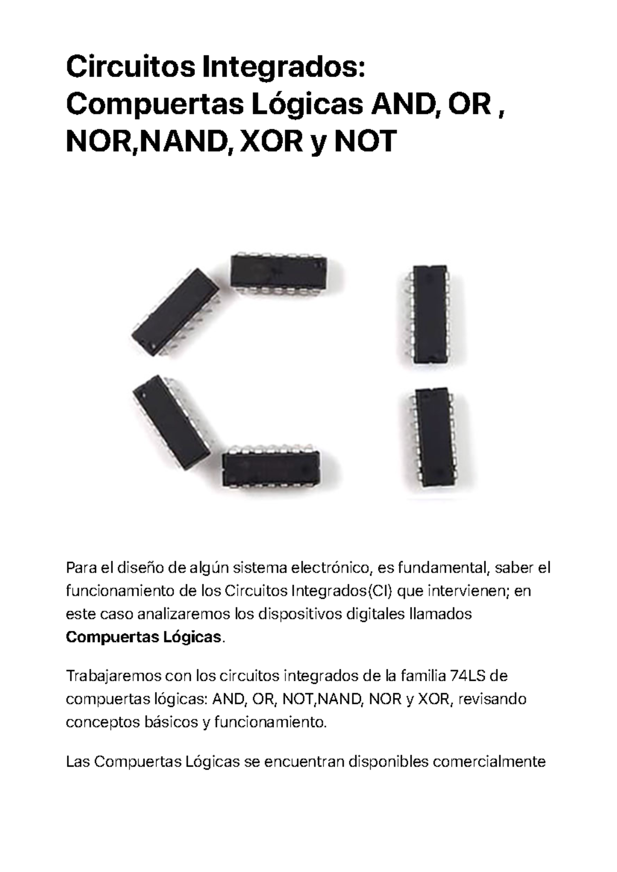 Compuertas Lógicas- AND, OR , NOT , NAND, NOR y XOR 74LS - UNIT ...