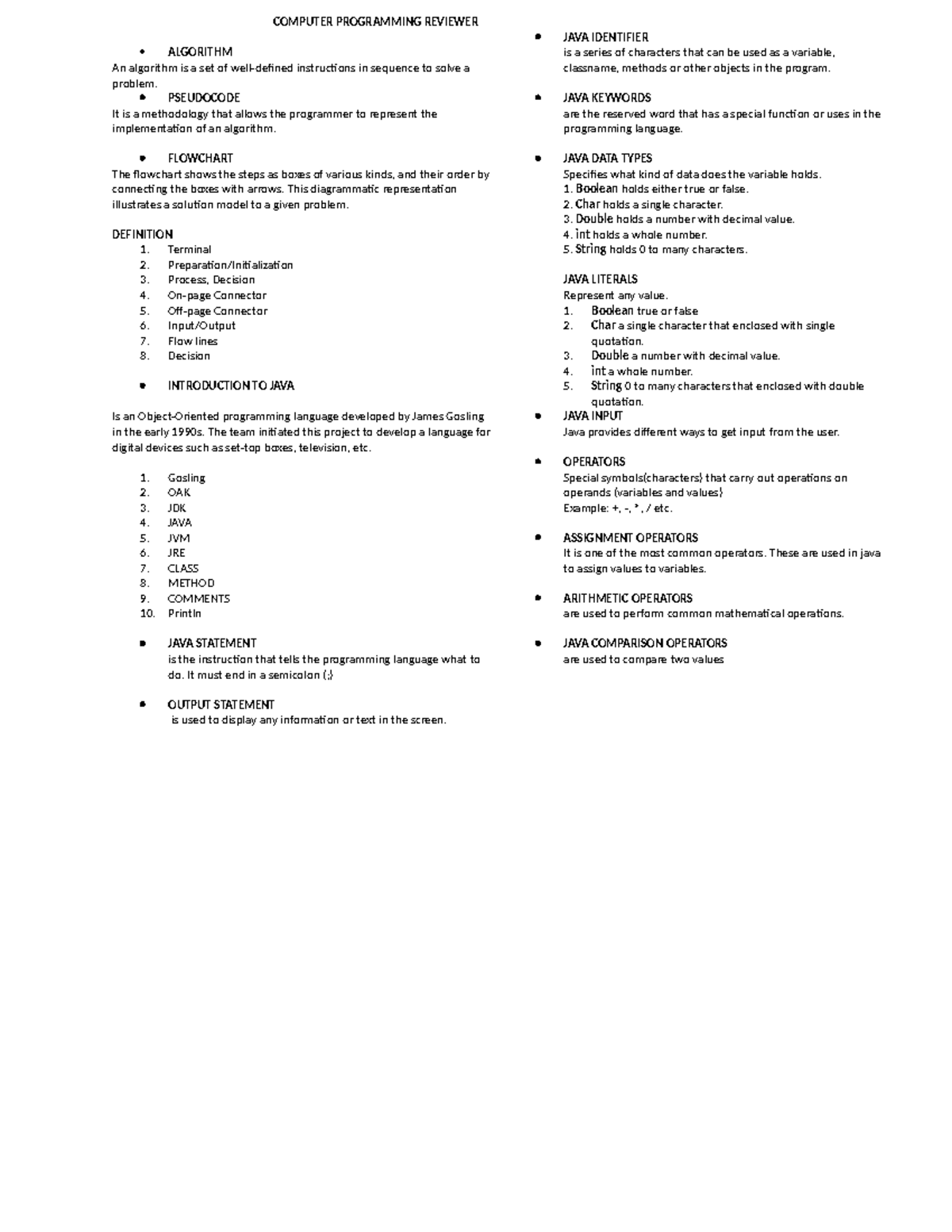 Computer Programming Reviewer Computer Programming Reviewer Algorithm An Algorithm Is A Set