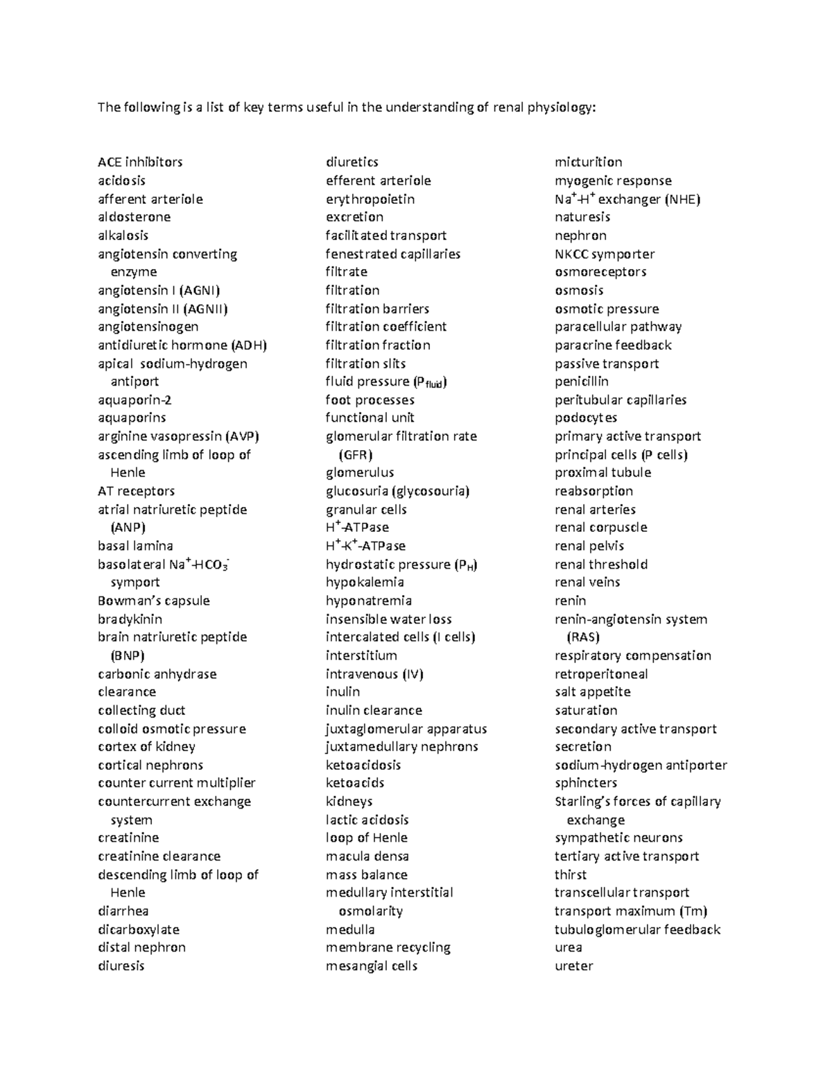 Useful Renal Terms - The following is a list of key terms useful in the ...