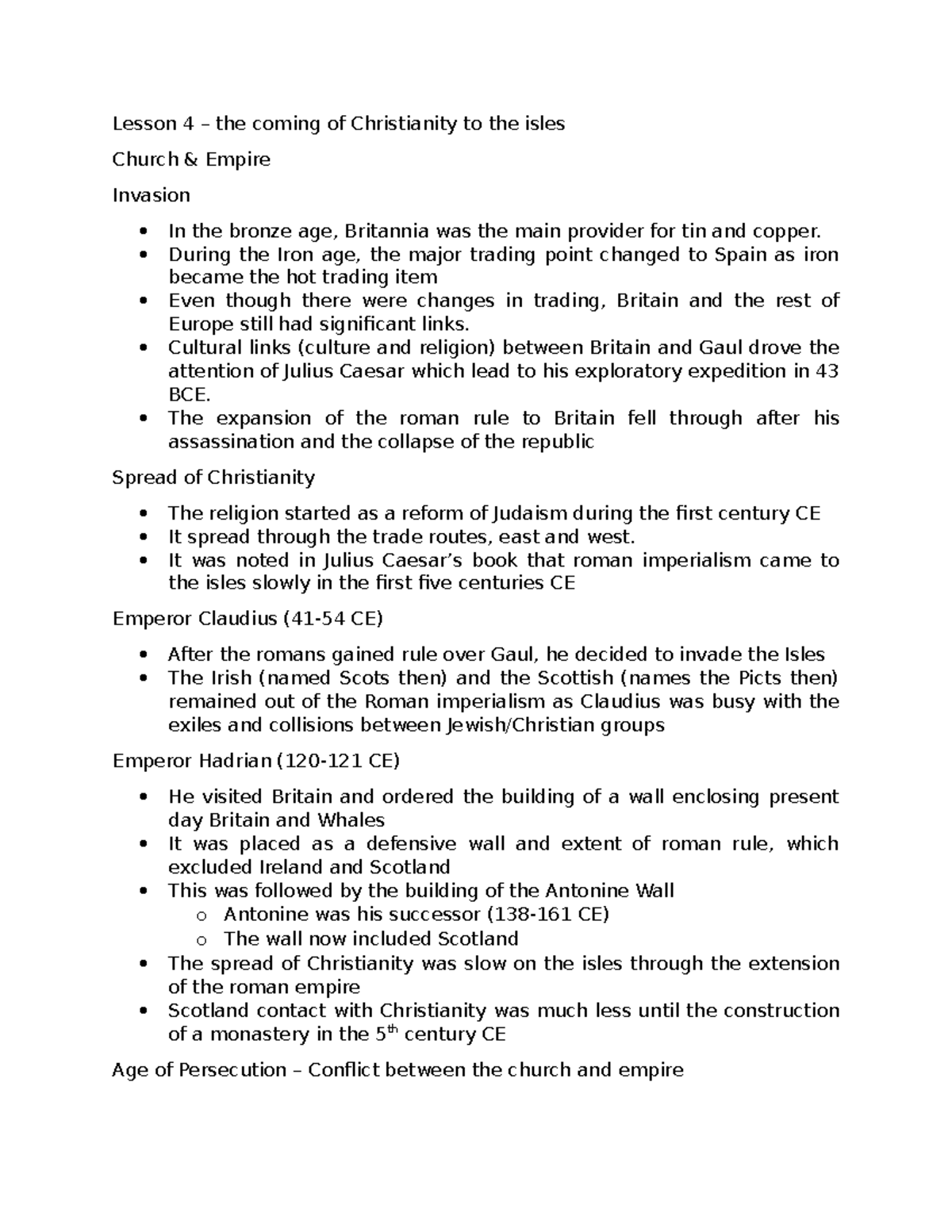 Lesson 4 - Lecture notes 4 - Lesson 4 – the coming of Christianity to ...