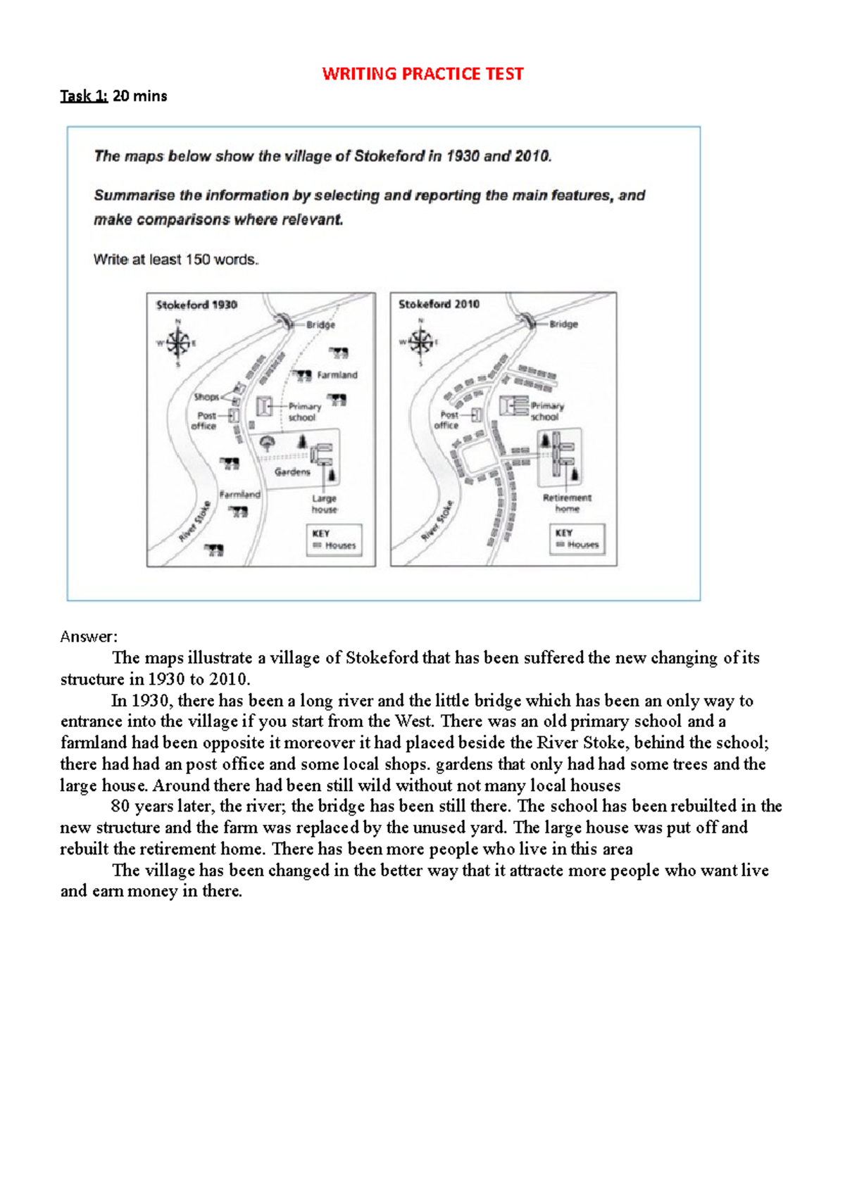 Writing Practice TEST 1 - WRITING PRACTICE TEST Task 1: 20 mins Answer ...