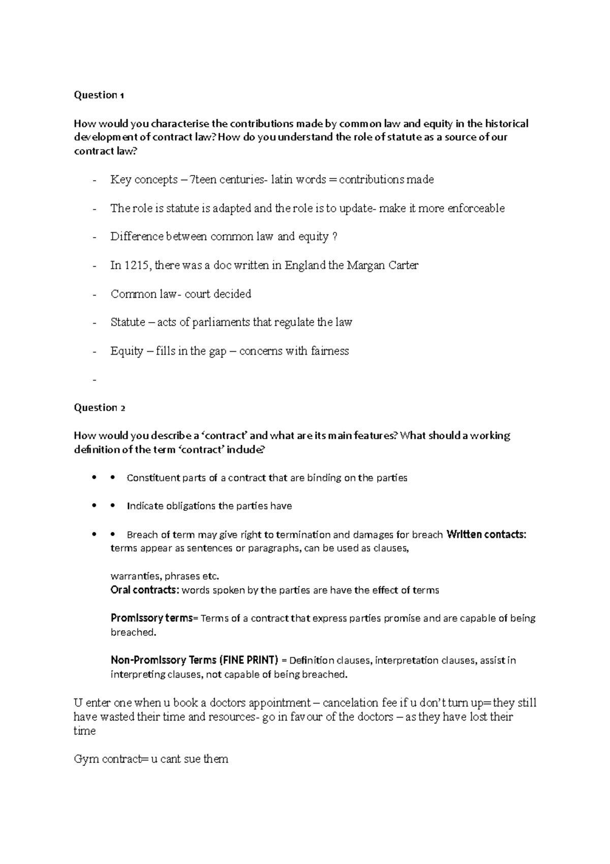 Contracts tut work - Week 2 tutorial work - Question 1 How would you ...