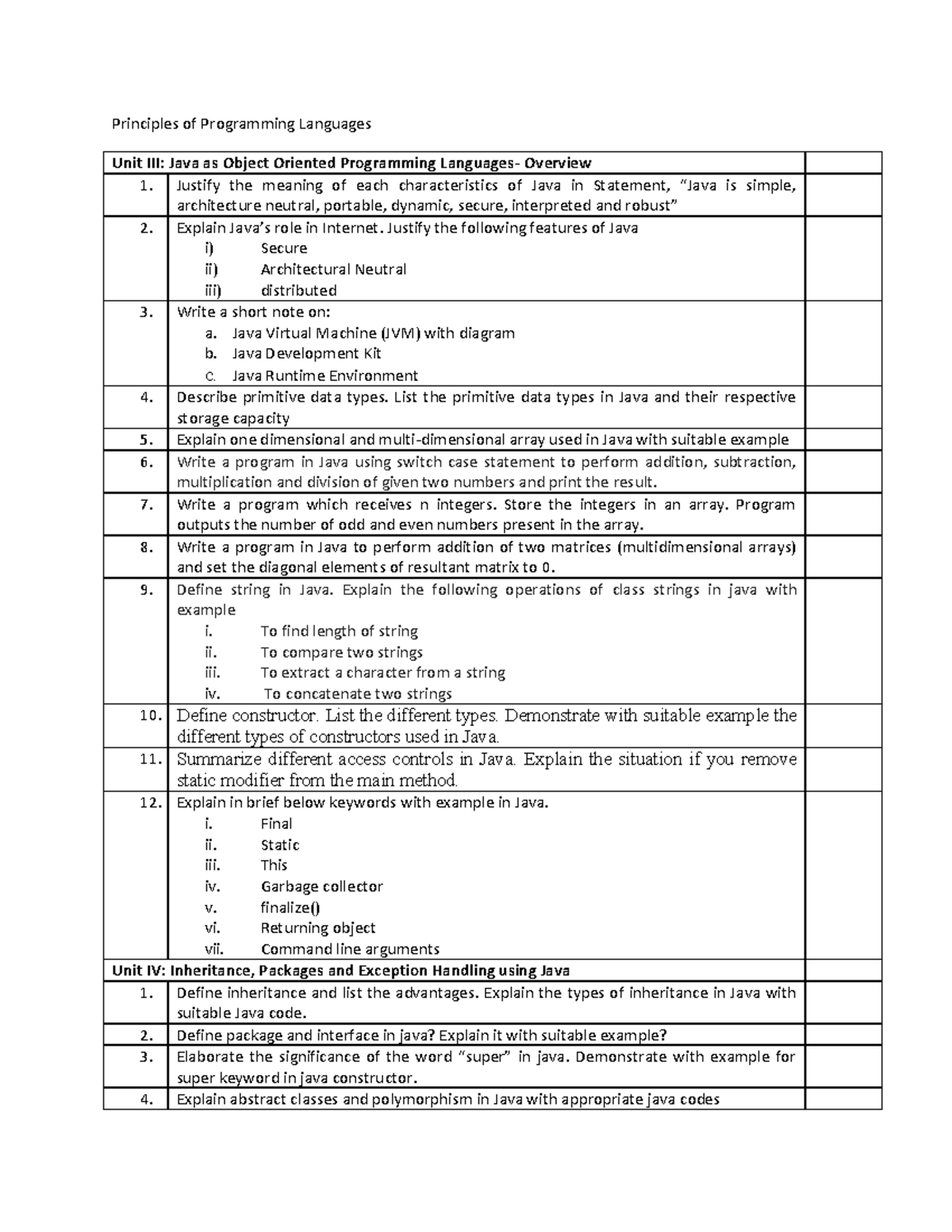 Unit 3 4 5 6 Question bank - Principles of Programming Languages Unit ...