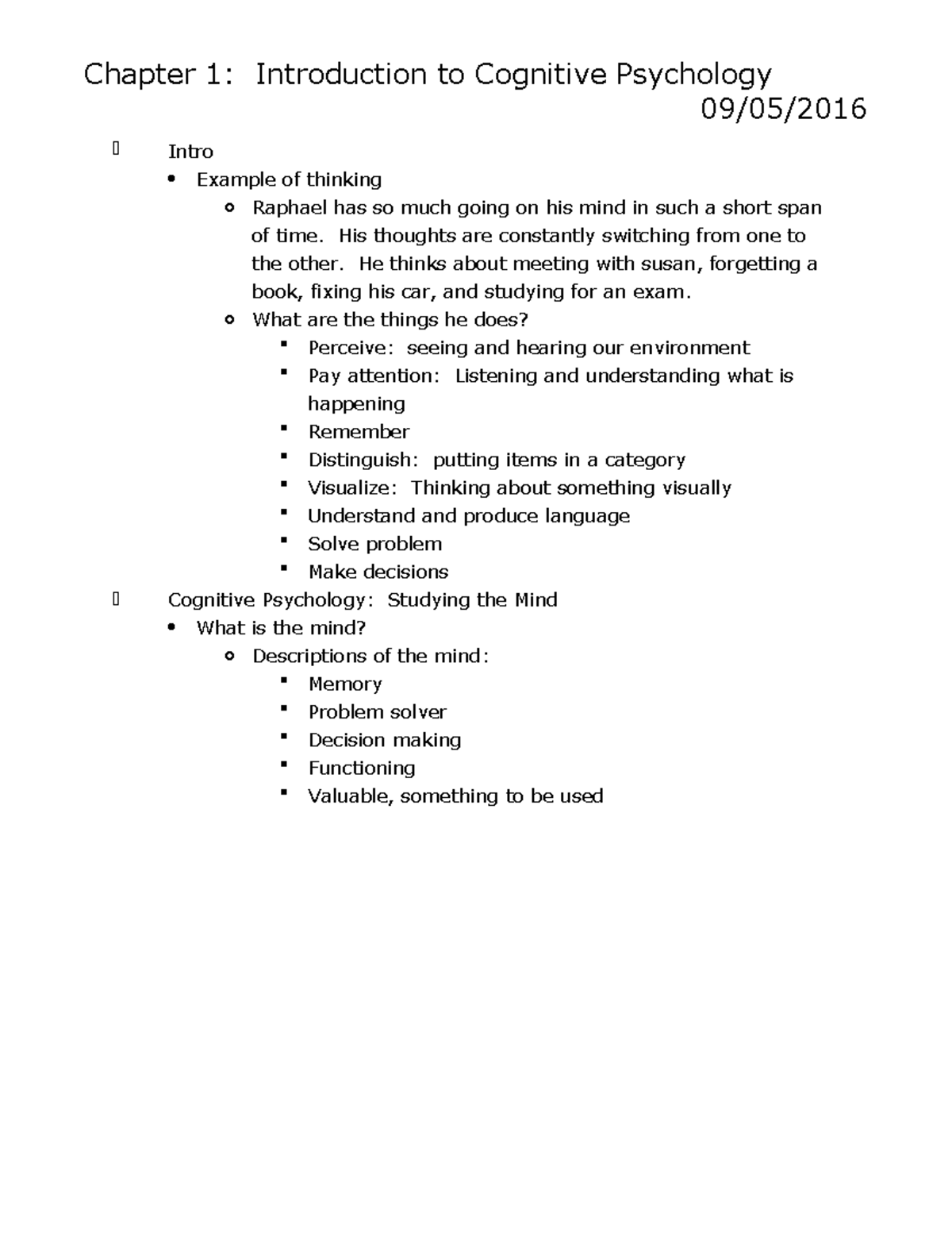 Cognitive Psych Textbook Notes - Chapter 1: Introduction to Cognitive ...