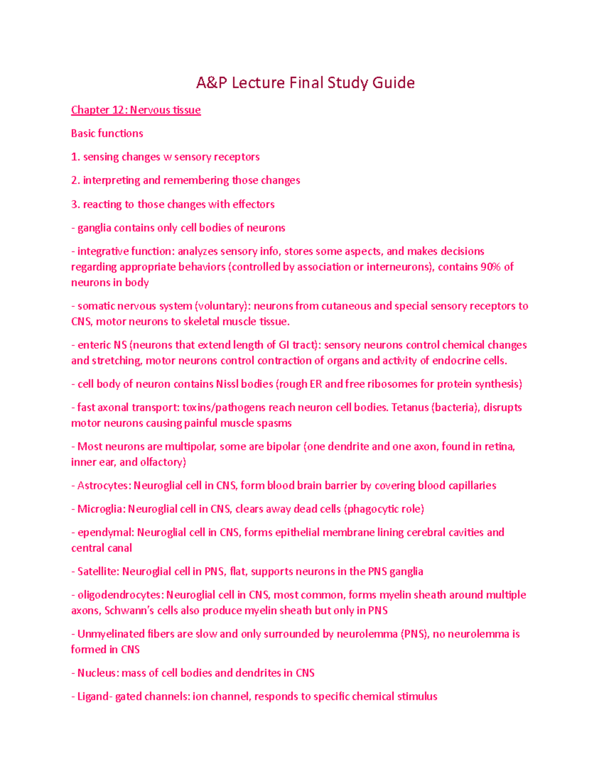 A&P CH. 12 + 13 - Summary Anatomy And Physiology I - A&P Lecture Final ...