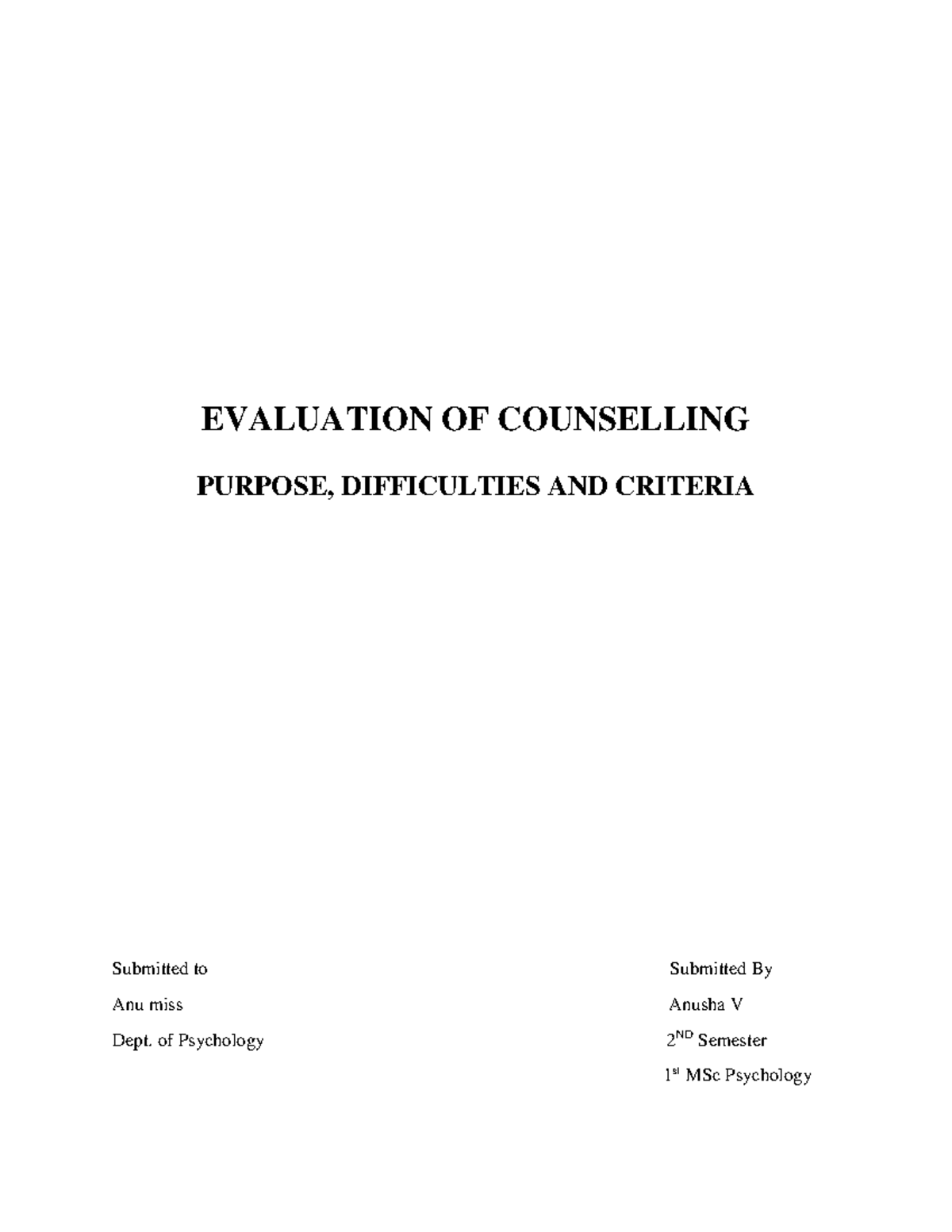 Evaluation of counselling - EVALUATION OF COUNSELLING PURPOSE ...