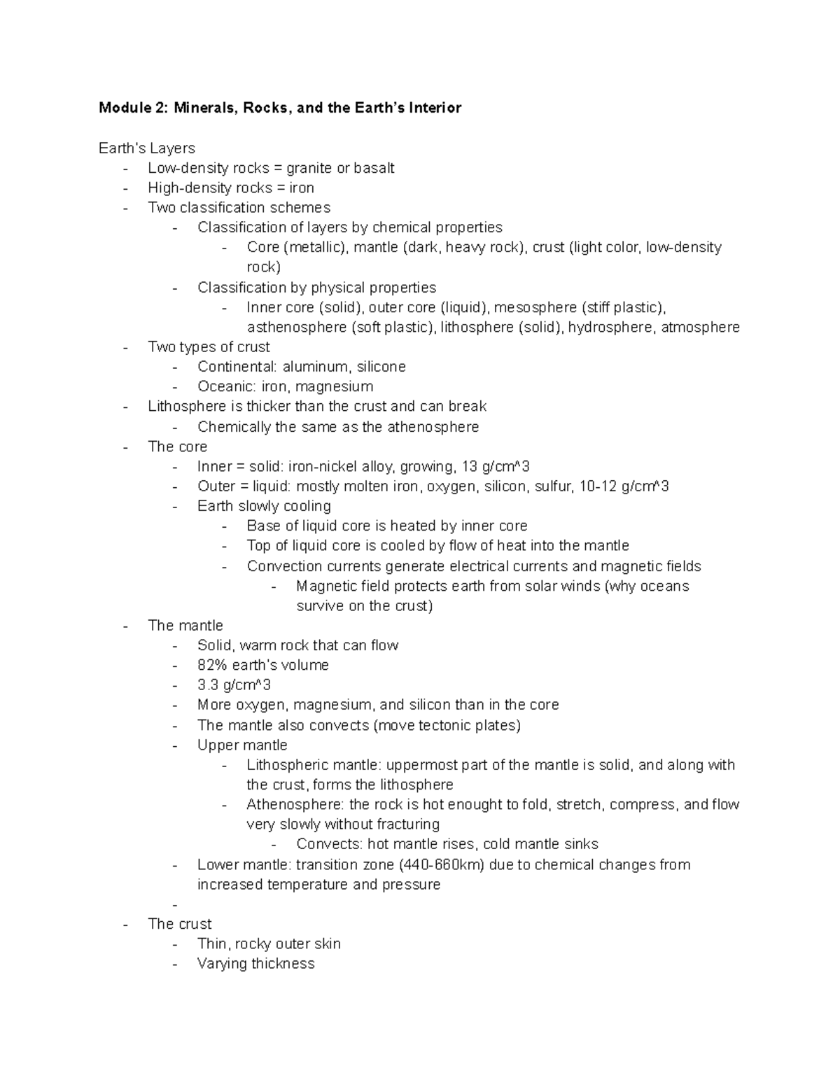 Module 2 Study Guide - Module 2: Minerals, Rocks, and the Earth’s ...