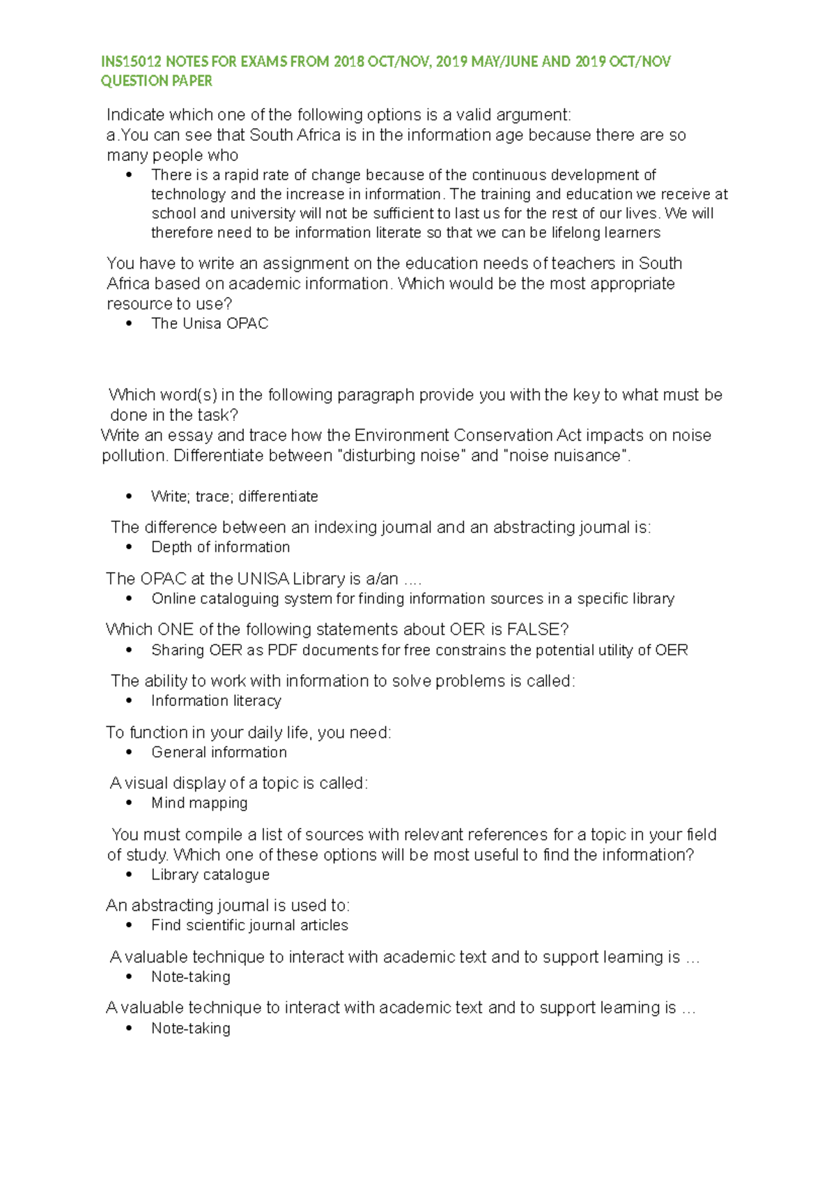 INS Q - Question - QUESTION PAPER Indicate which one of the following ...