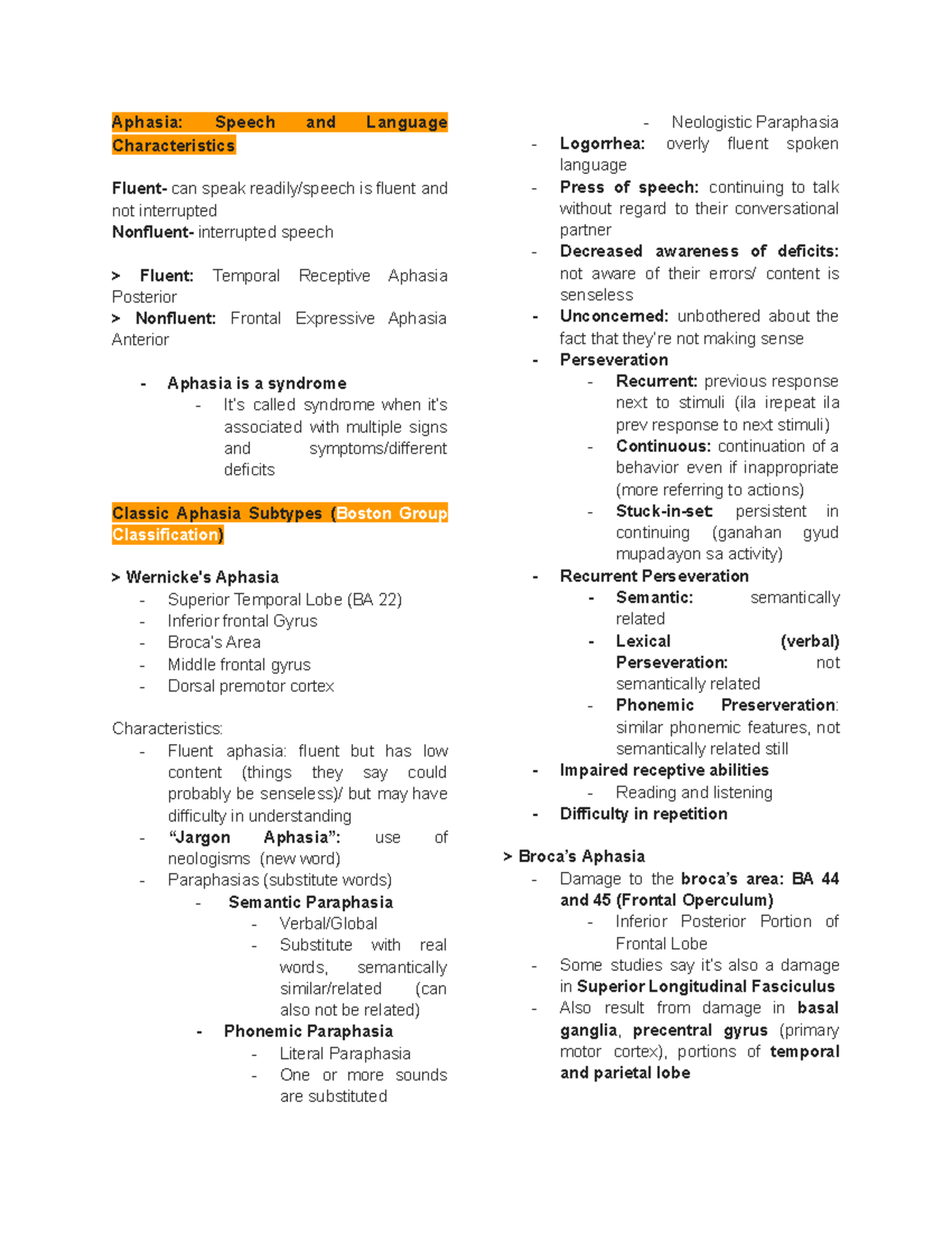 Aphasia Speech and Language Characteristics - Aphasia: Speech and ...