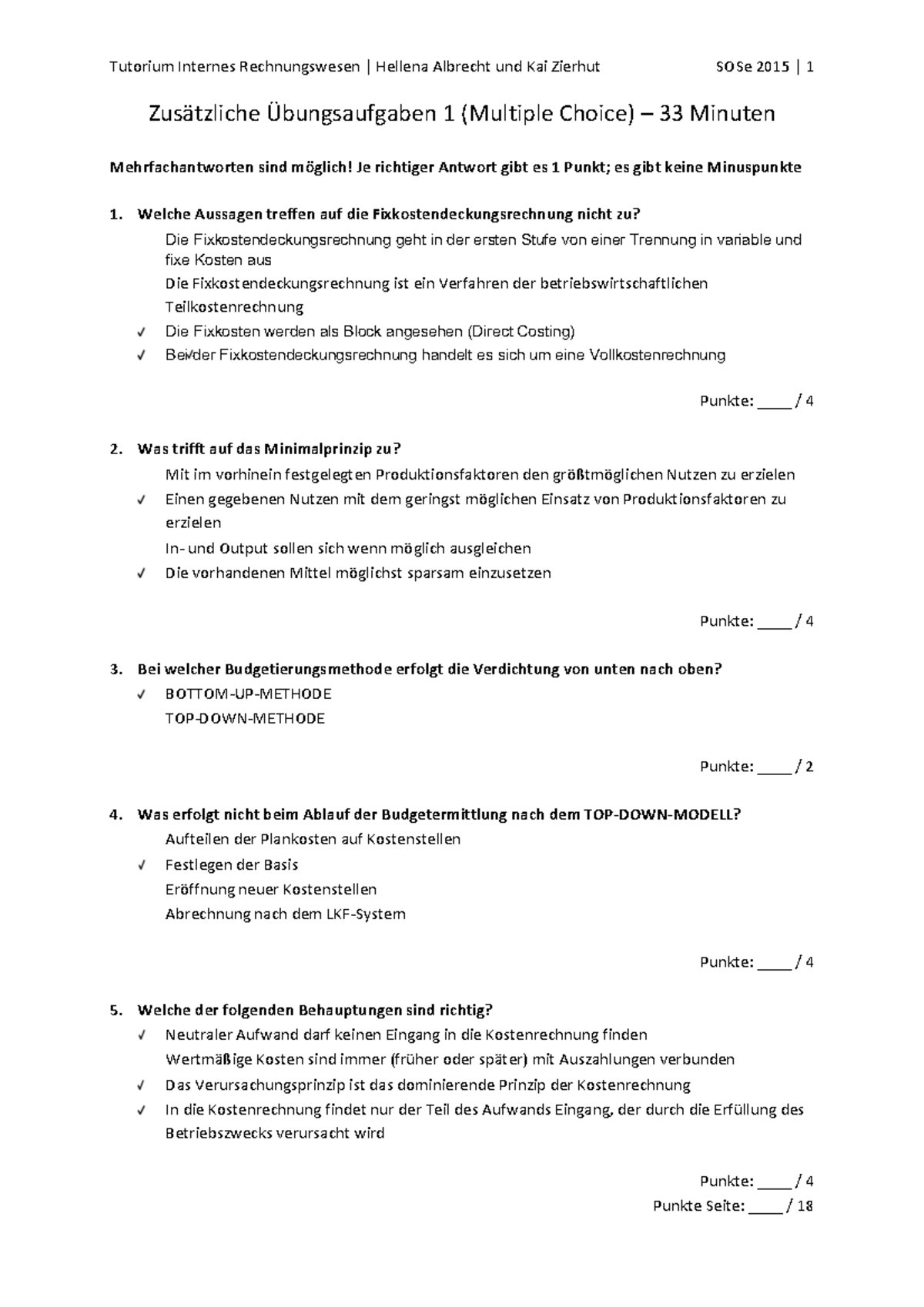 Zusätzliche Multiple Choice Aufgaben (mit Lösung) - Warning: TT: undefined function: 32 ...