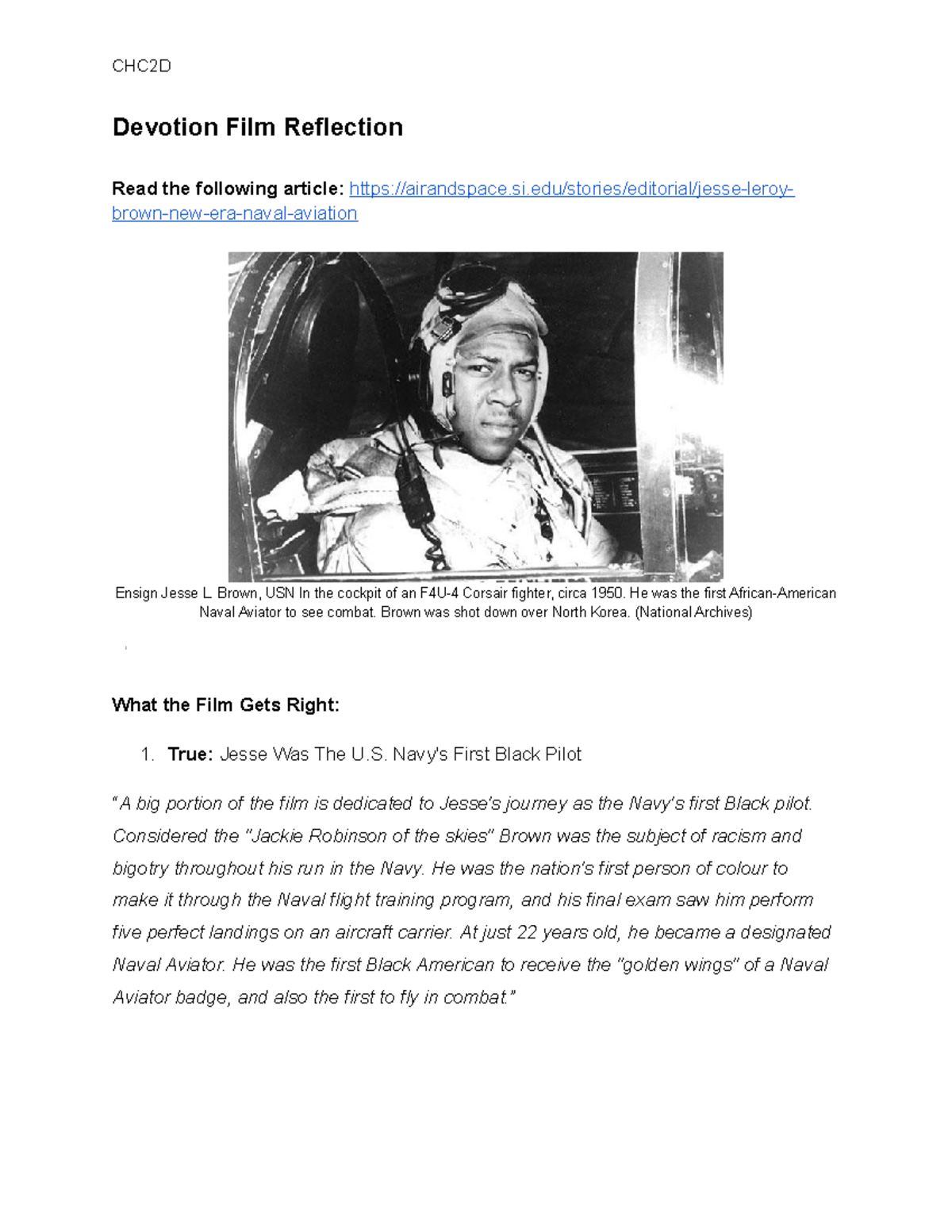 Devotion - Film Reflection - CHC2D Devotion Film Reflection Read the ...