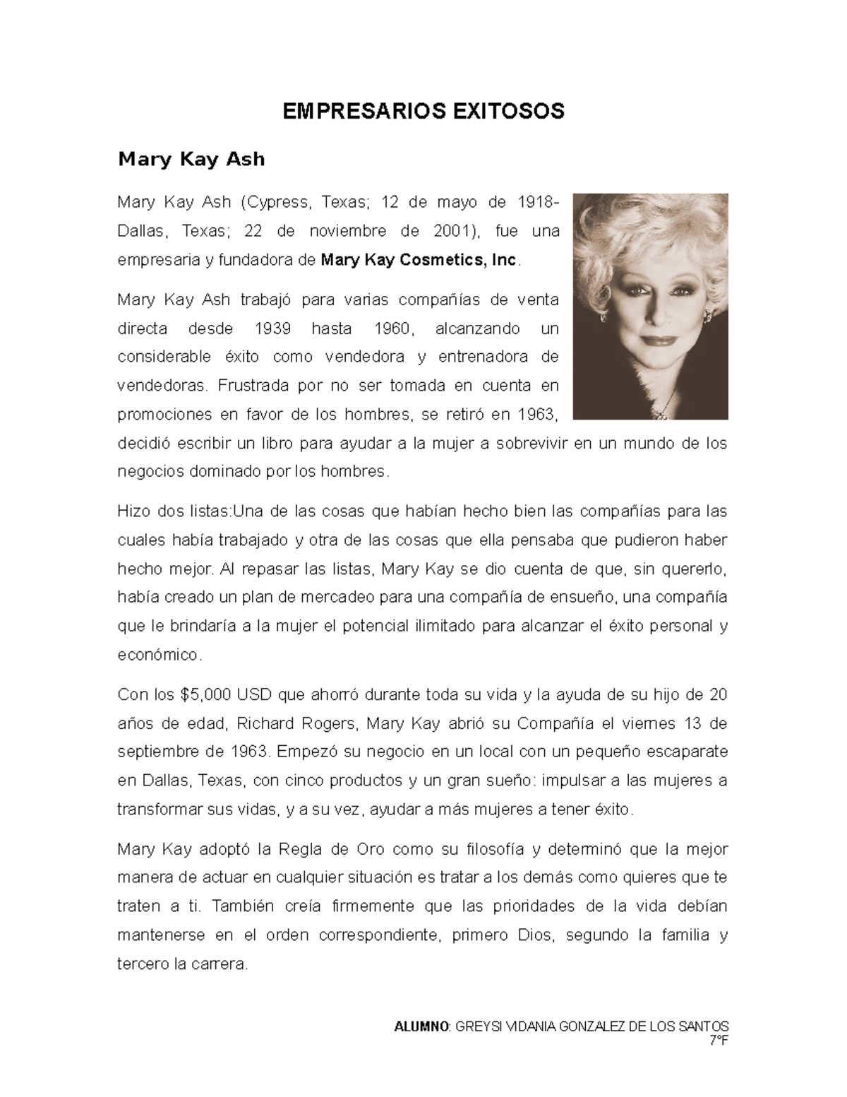 Mary Kay Ash - BUENO - EMPRESARIOS EXITOSOS Mary Kay Ash Mary Kay Ash ...