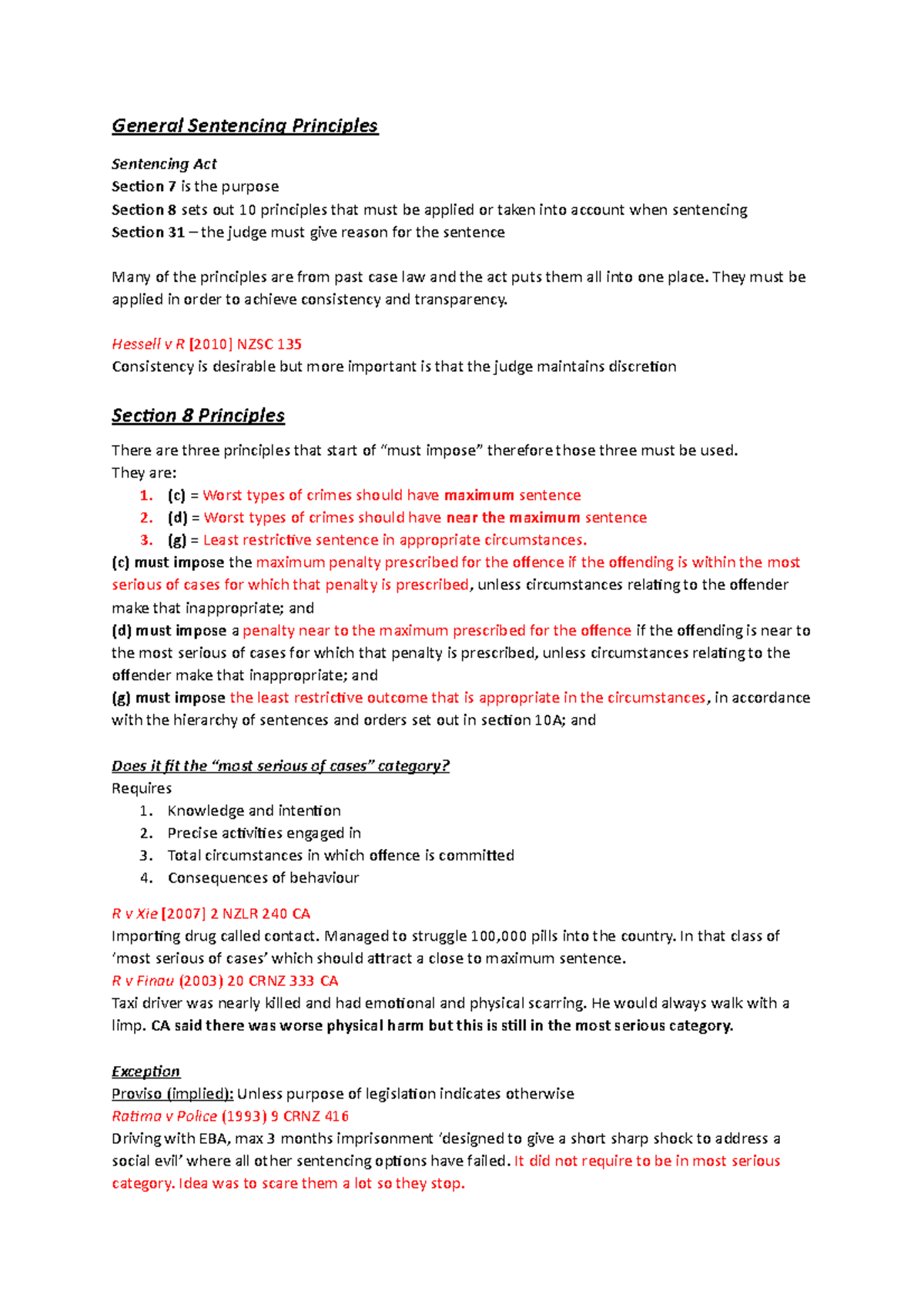 Sentencing-Process Notes - General Sentencing Principles Sentencing Act ...