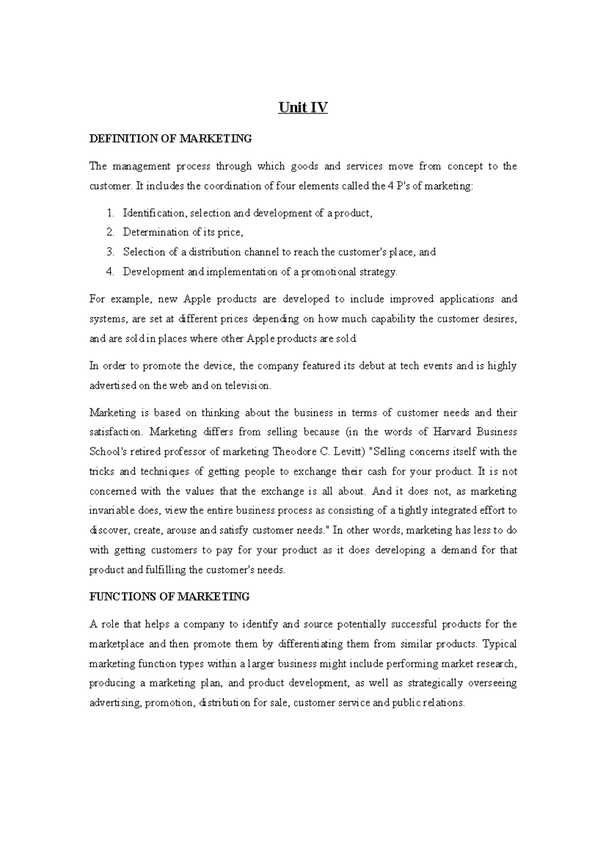 Unit 4 FOM - unit4 - Unit IV DEFINITION OF MARKETING The management ...