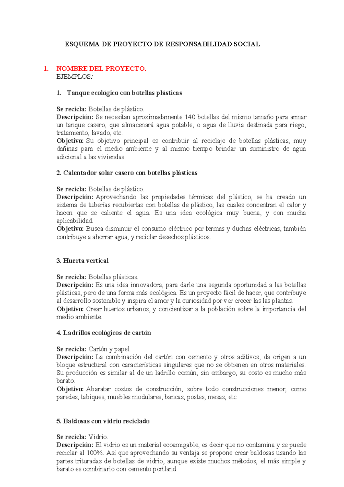 Esquema Proyecto DE Responsabilidad Social - ESQUEMA DE PROYECTO DE RESPONSABILIDAD SOCIAL 1 ...