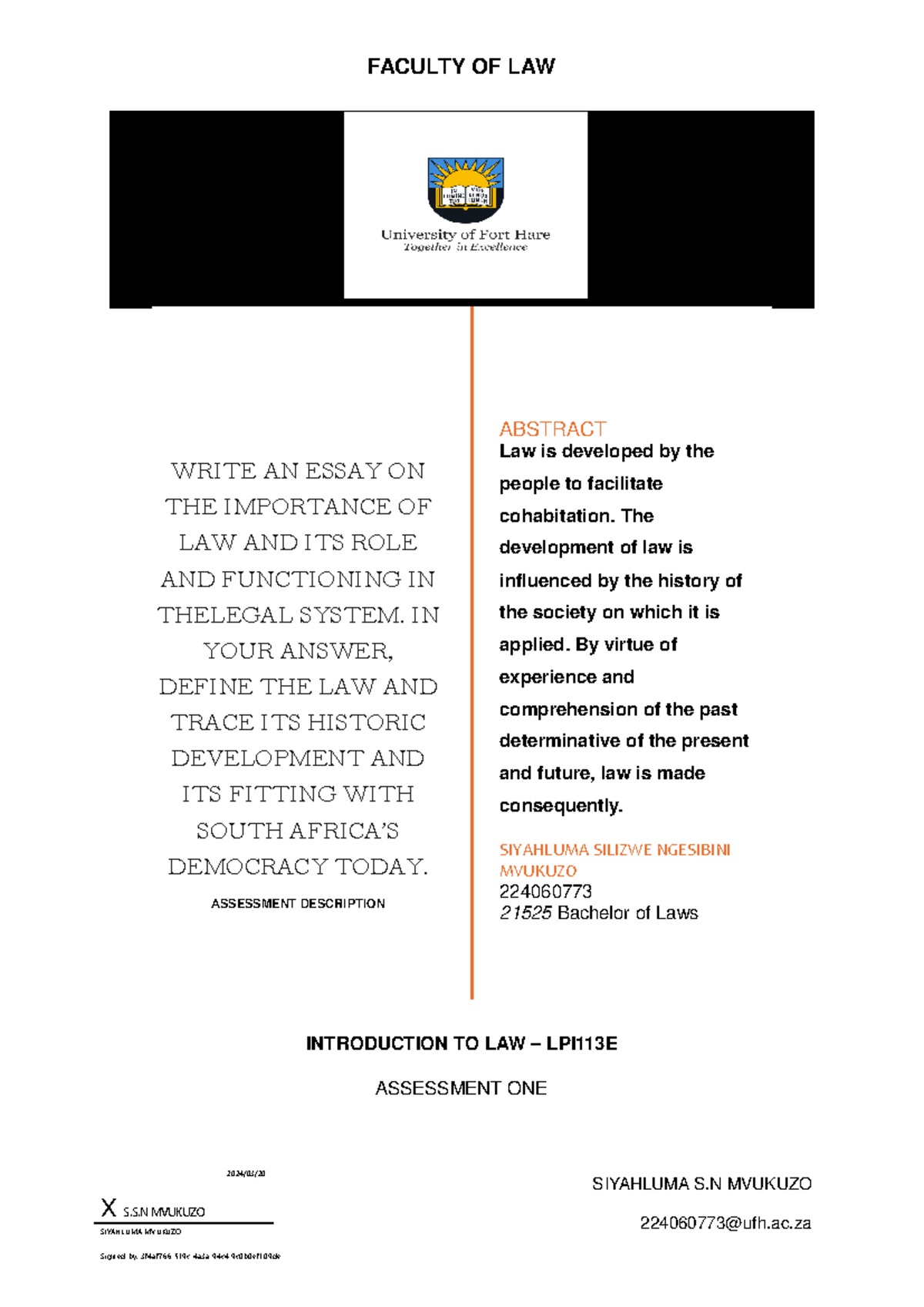 LPI 113E - Assignment 1 - FORMATIVE ASSESSMENT ON THE BASICS OF THE LAW ...