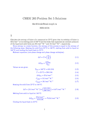 CHEM 203 Data Sheet-2 - Midterm Data sheet - CHEM 203 Data Sheet Midterm 1 1 Physical Constants ...