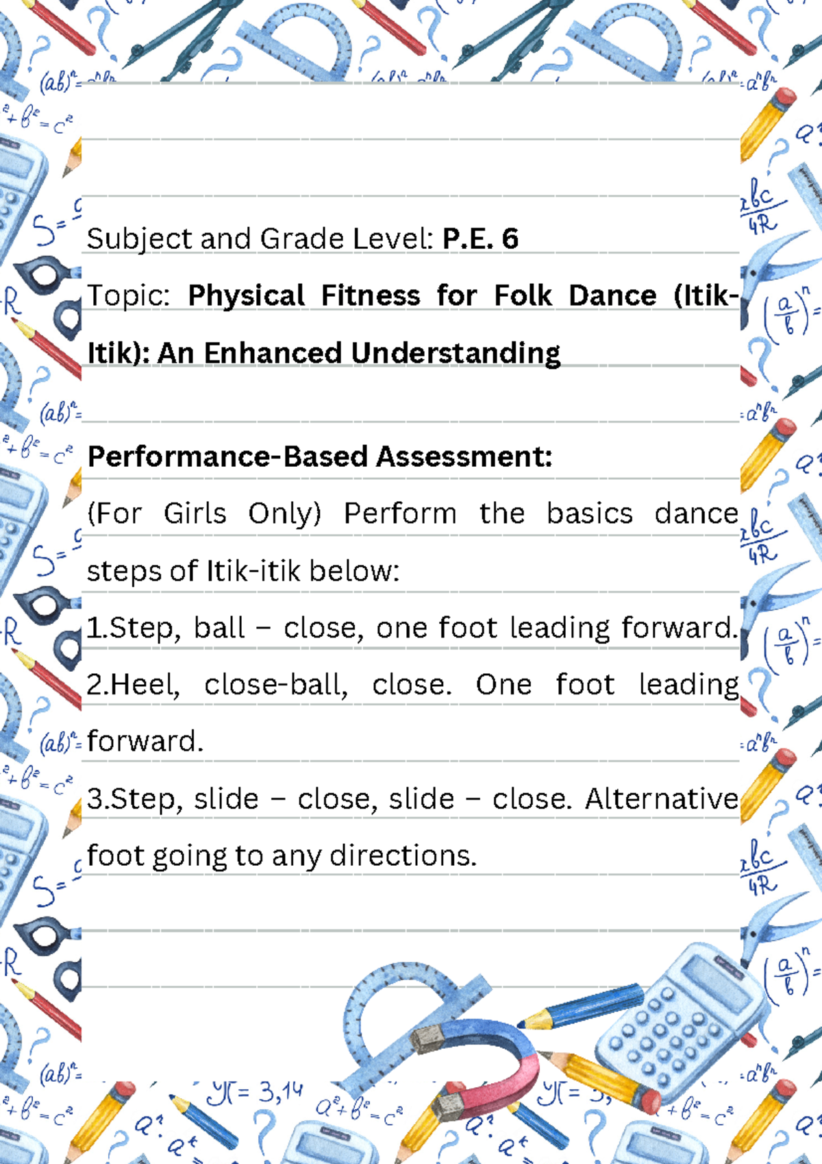 PBA - Performance base assessment - Elementary Education - Subject and ...