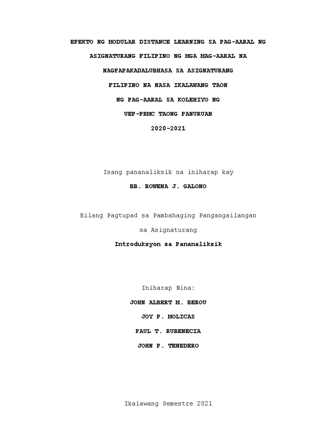 1 - Summary Pagbasa at Pagsulat sa Akademikong Filipino - EPEKTO NG ...