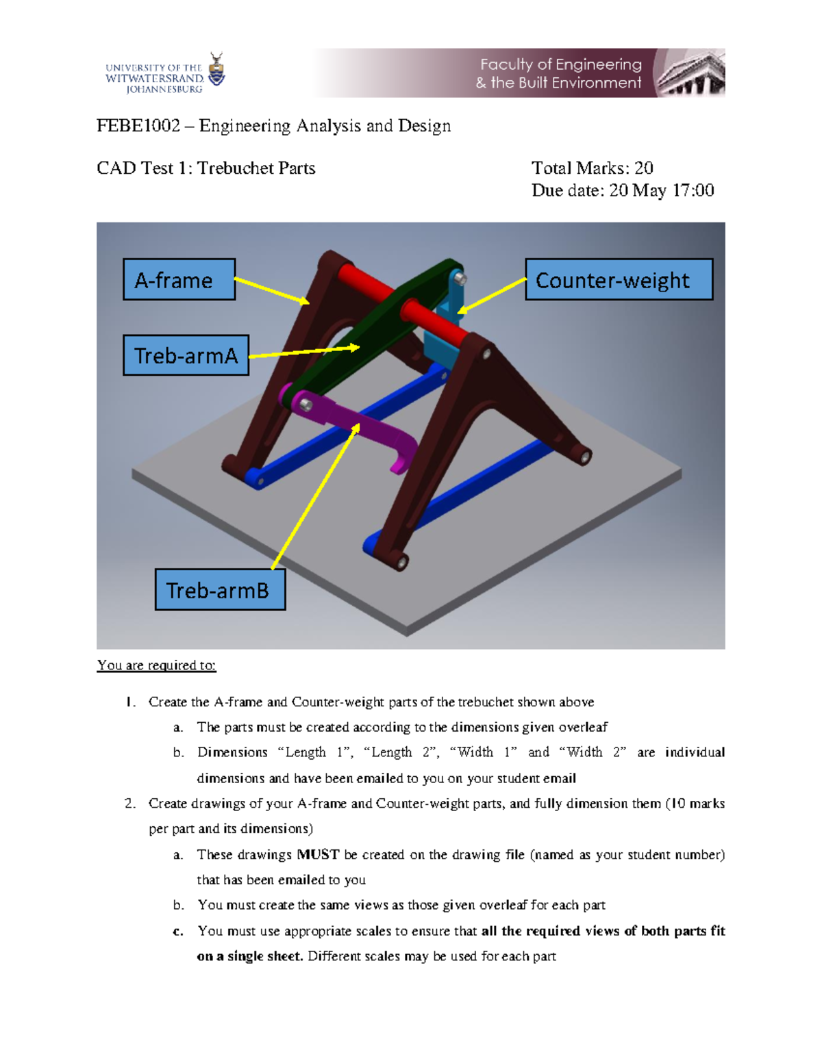 CAD Test 1 3 - test to check progress - FEBE1002 – Engineering Analysis ...