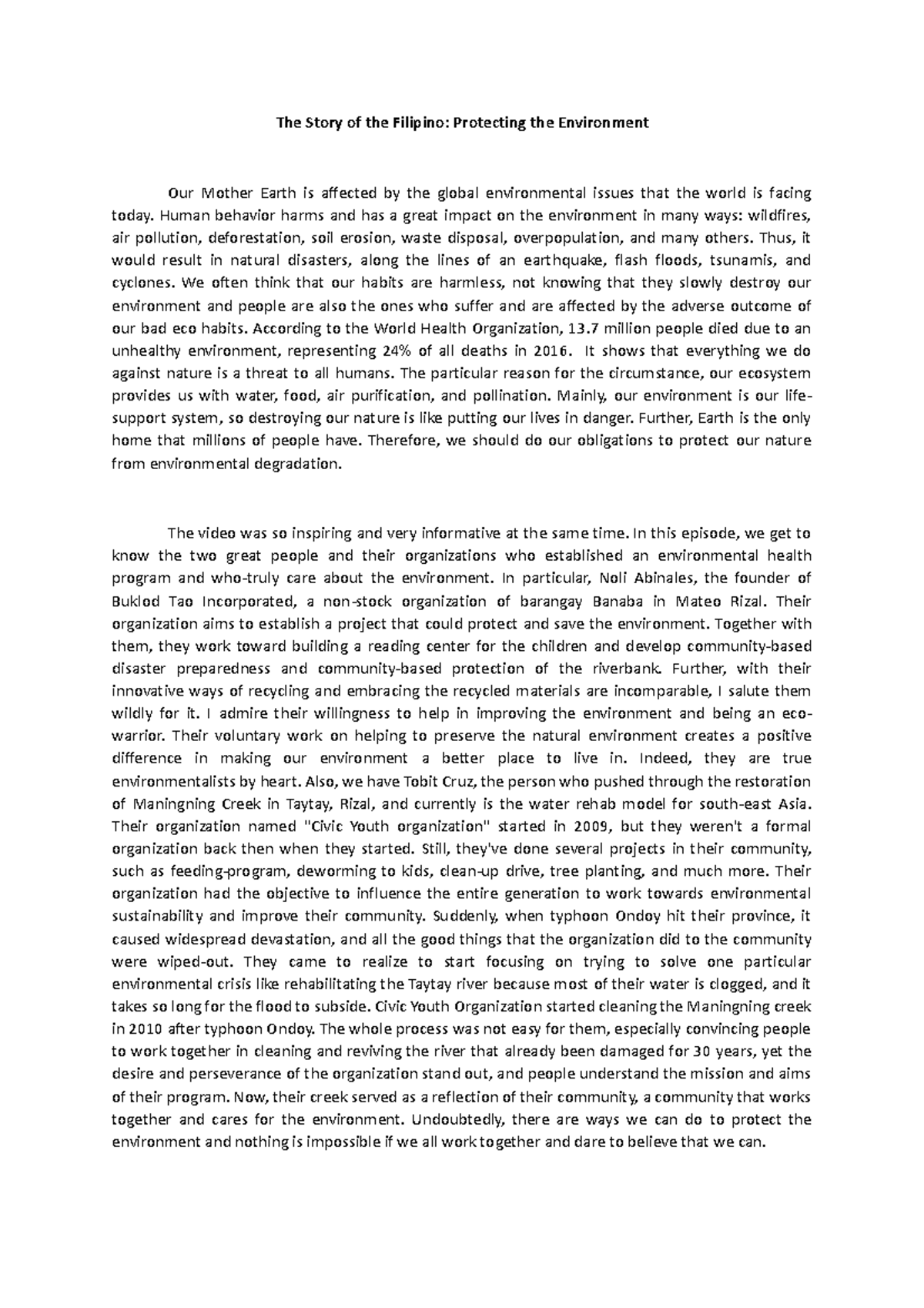 The Story of the Filipino - Protecting the Environment - The Story of ...