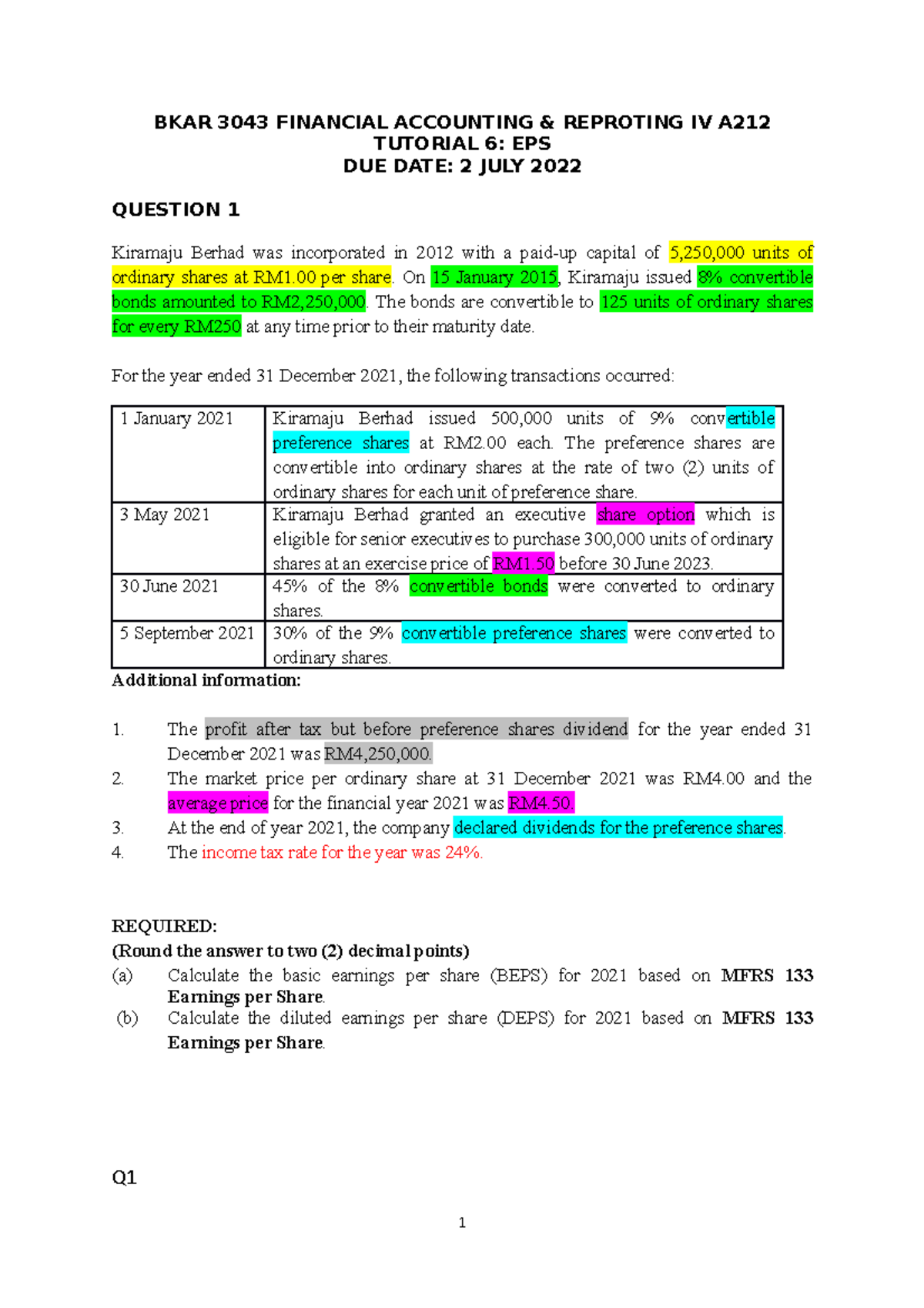 Tutorial 6 A212 Question EPS n asnwer - BKAR 3043 FINANCIAL ACCOUNTING ...