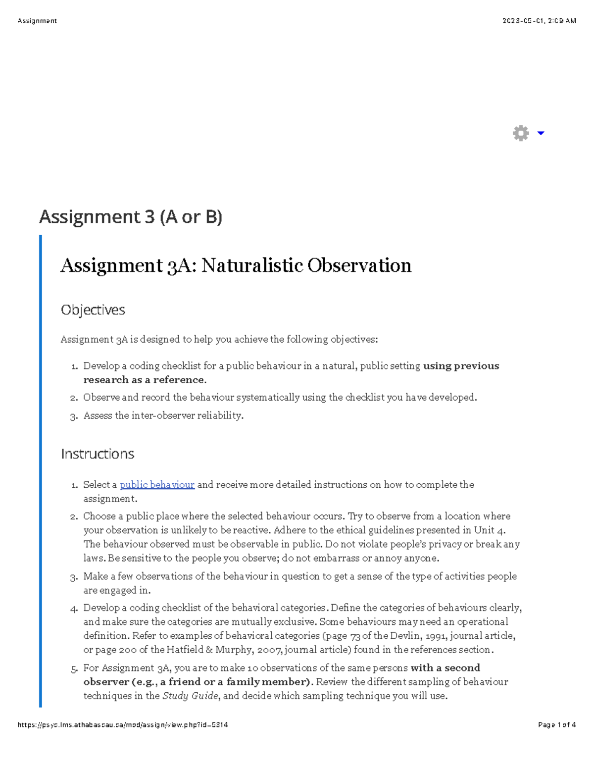 Assignment 3 - Assignment 3 (A or B) Assignment 3A: Naturalistic ...