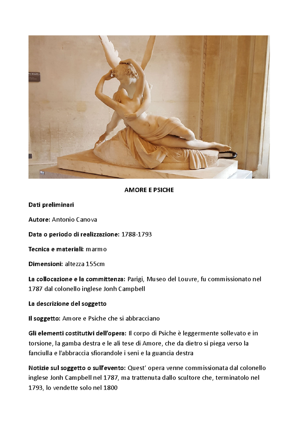 Amore e Psiche - Lettura dell'opera d'arte - AMORE E PSICHE Dati preliminari Autore: Antonio ...