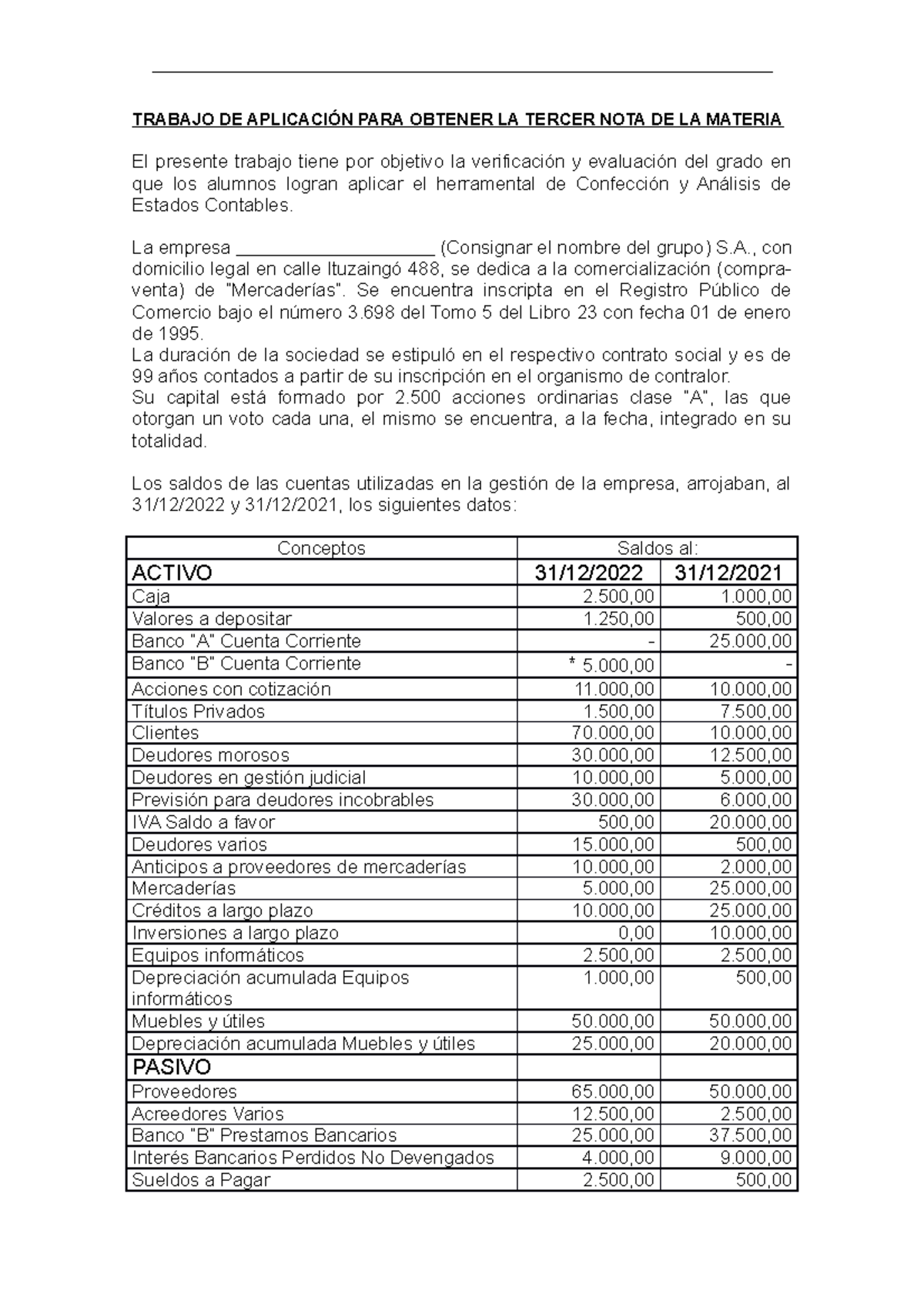 Práctico Integrador contabilidad 2023 - - Studocu