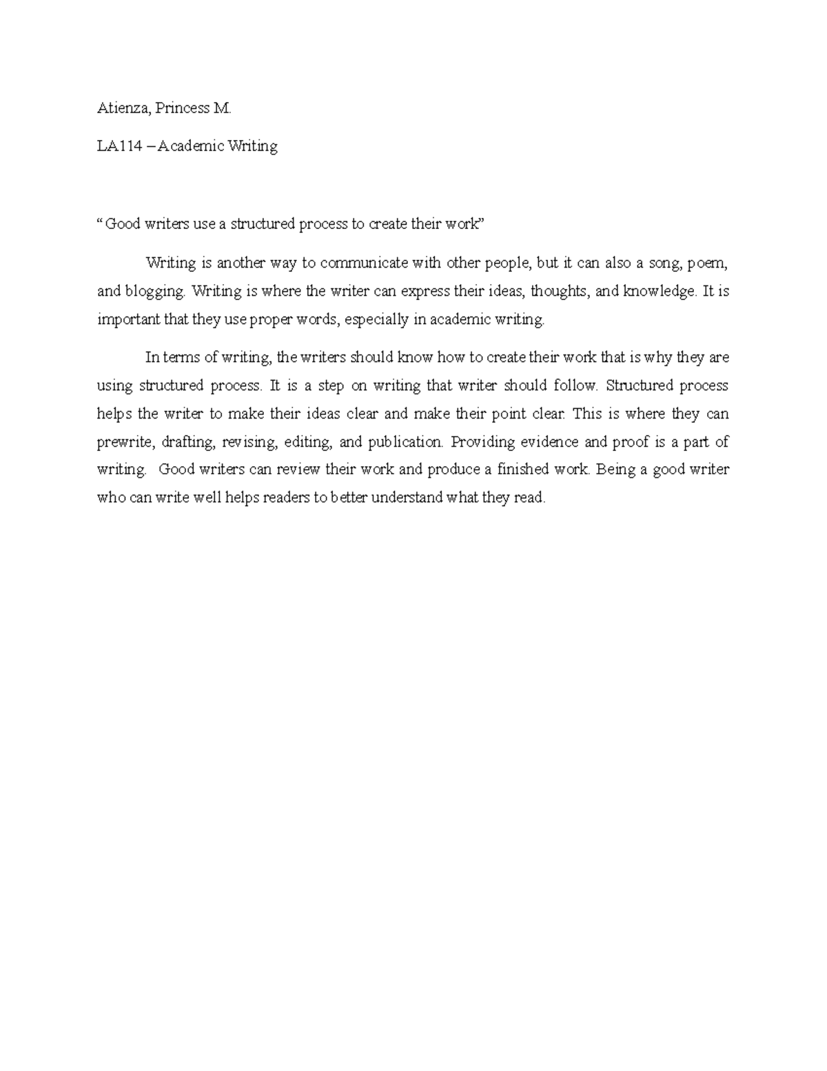 Atienza Princess LA114 - Atienza, Princess M. LA114 – Academic Writing ...