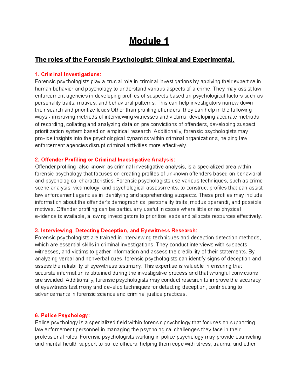 Module 1 - FP - Summary Forensic Psychology - Module 1 The roles of the ...