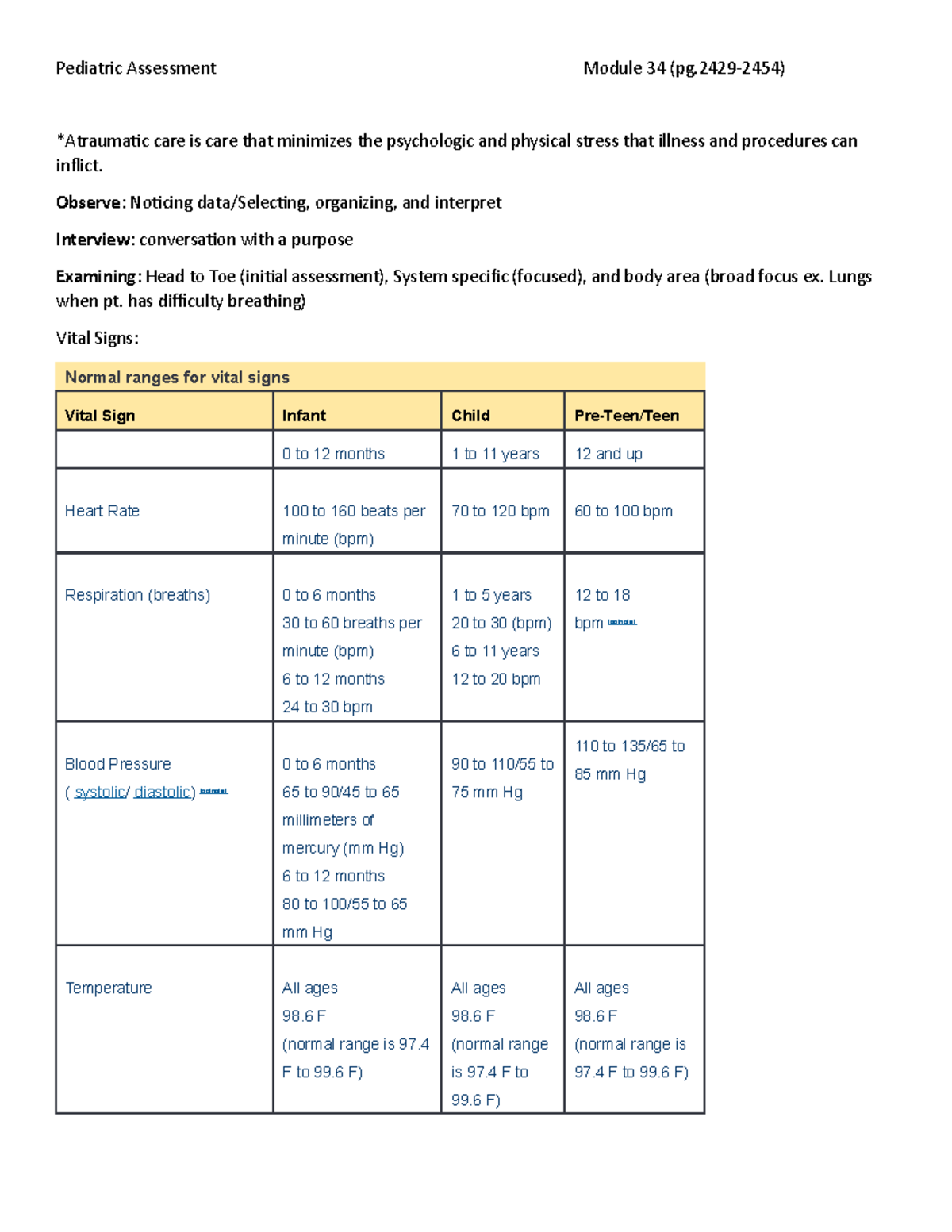 Pediatric Assessment Comfort study guide - Pediatric Assessment Module ...