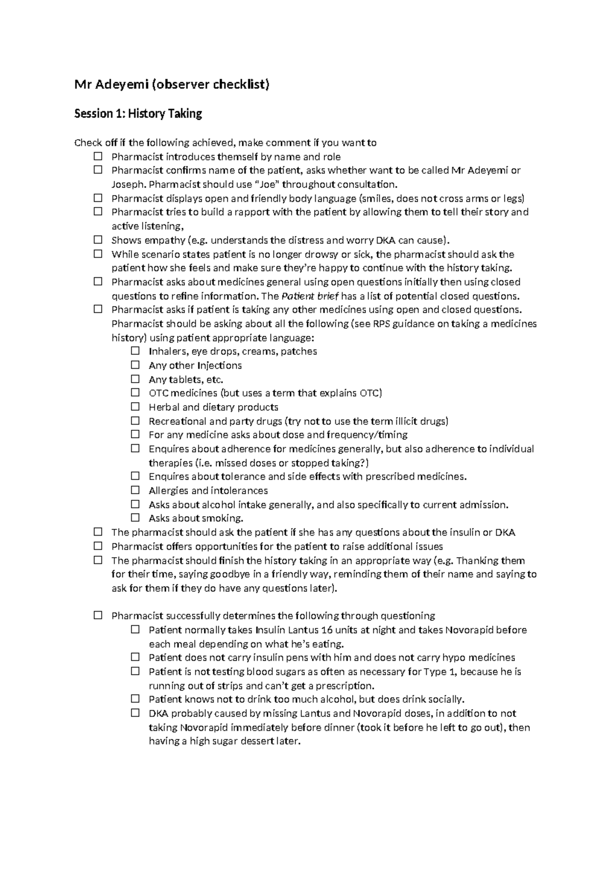 Student C Mr Adeyemi - Observer checklist - Mr Adeyemi (observer ...