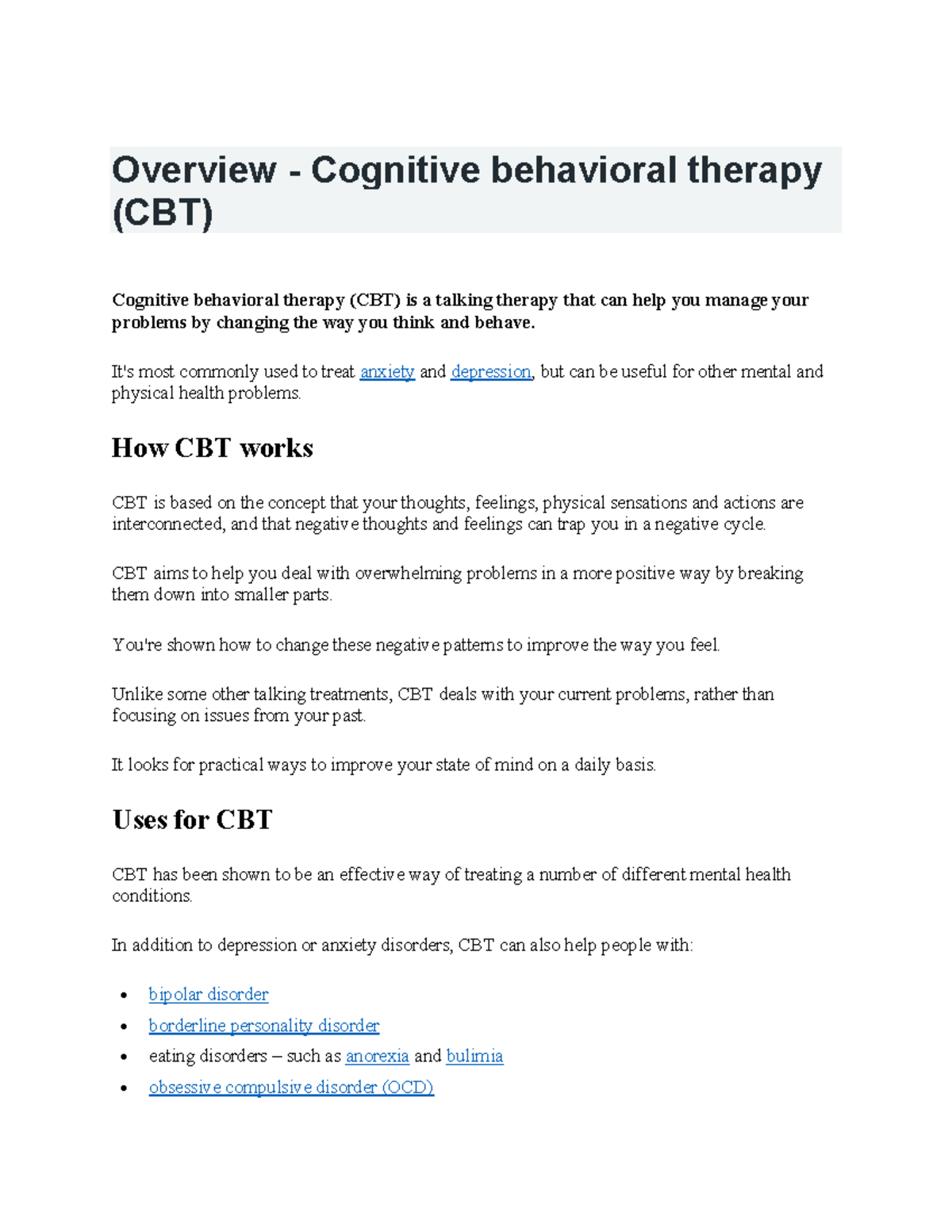 Cognitive behavioral therapy (CBT) - Overview - Cognitive behavioral ...