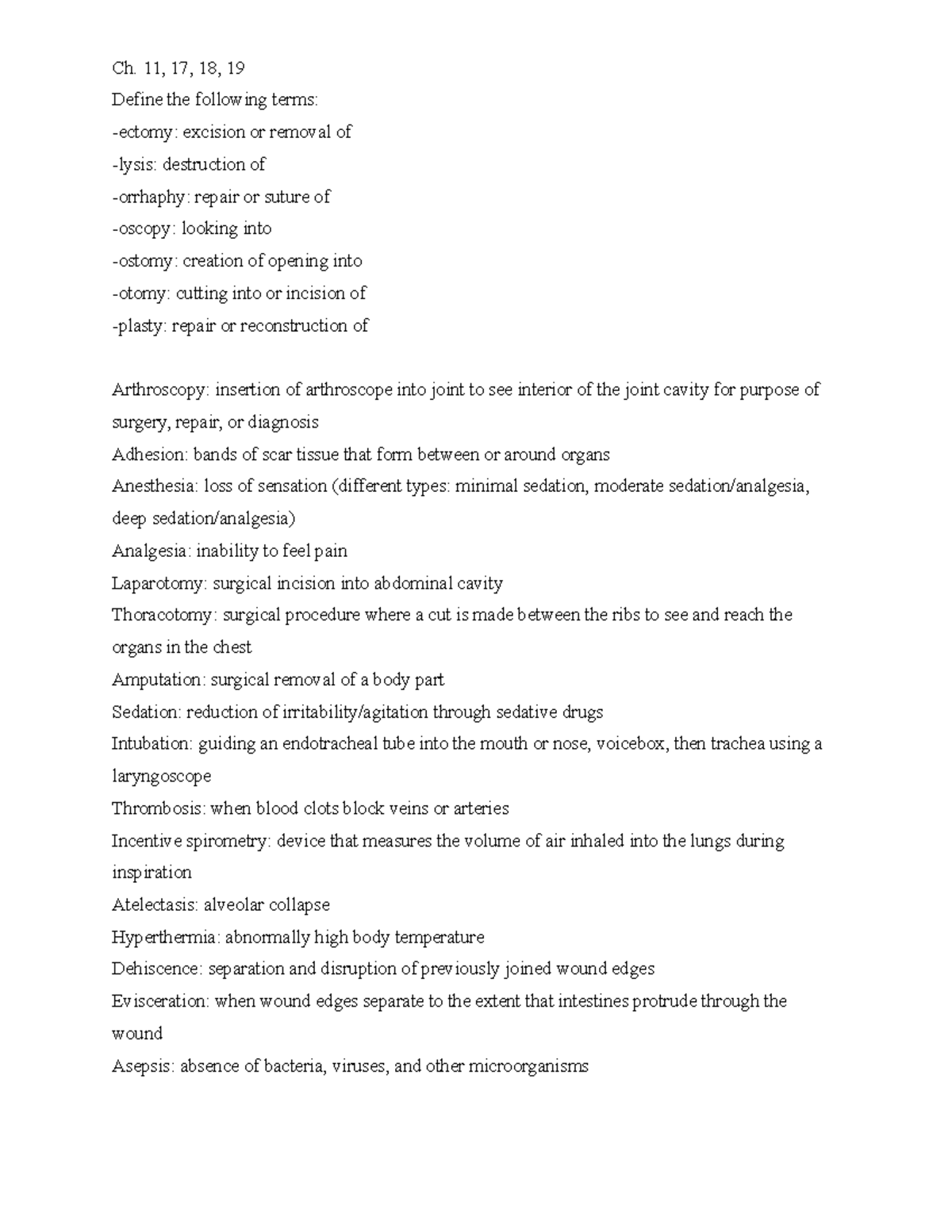 NURS120 Week 1 Terminology - Ch. 11, 17, 18, 19 Define the following ...