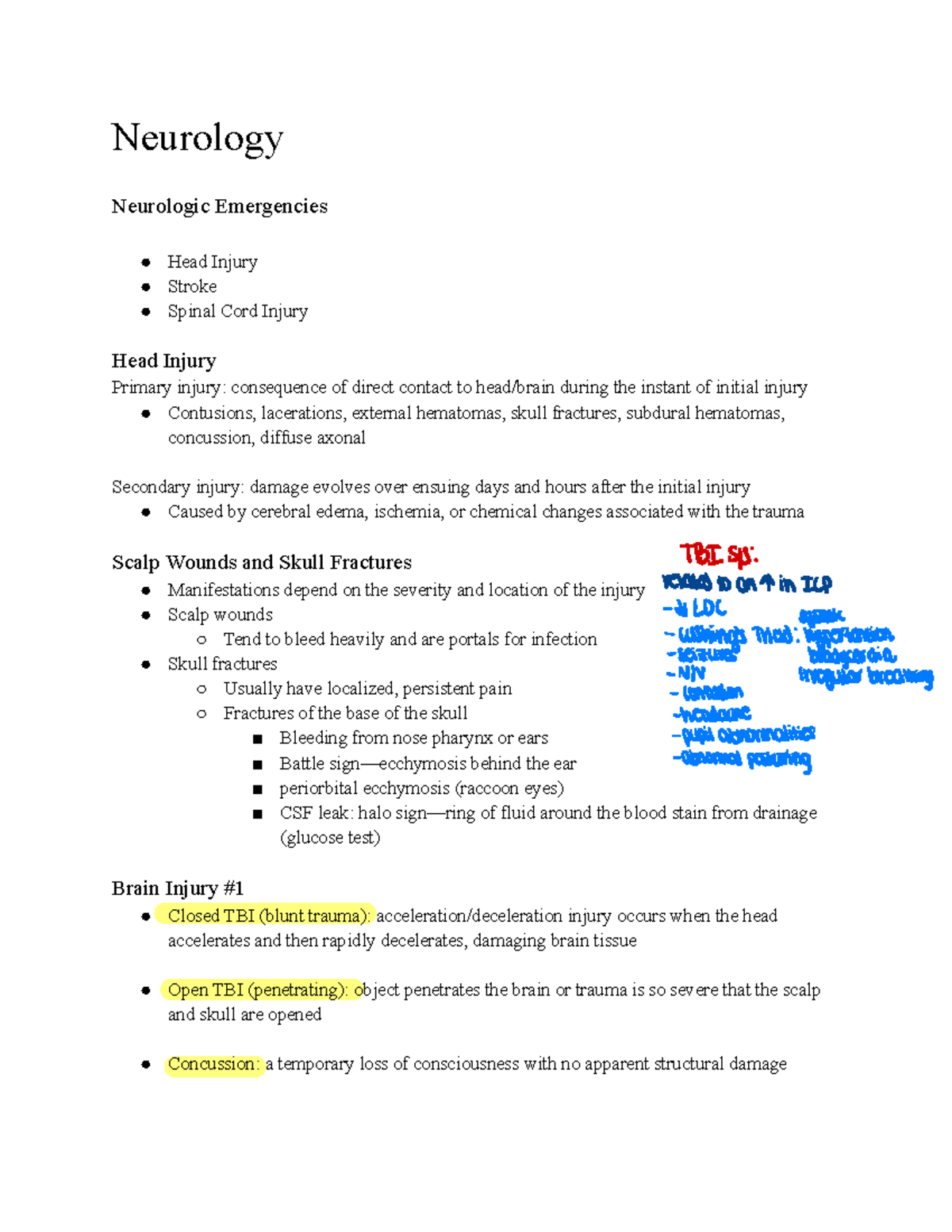 Neurology Notes - Free - Neurology Neurologic Emergencies Head Injury ...