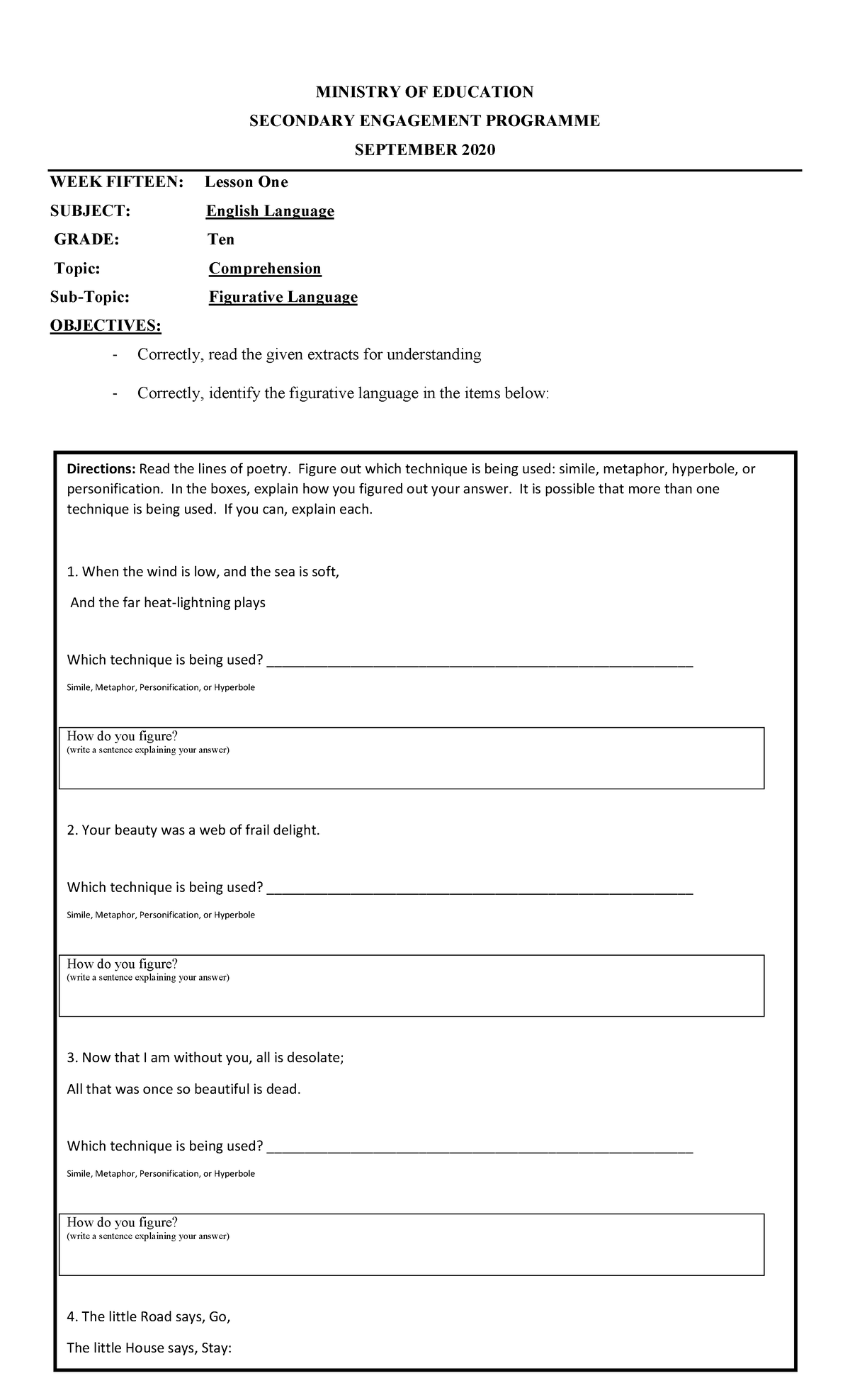 Grade 10 English Language Week 15 Lesson 1 - 105 MINISTRY OF EDUCATION ...