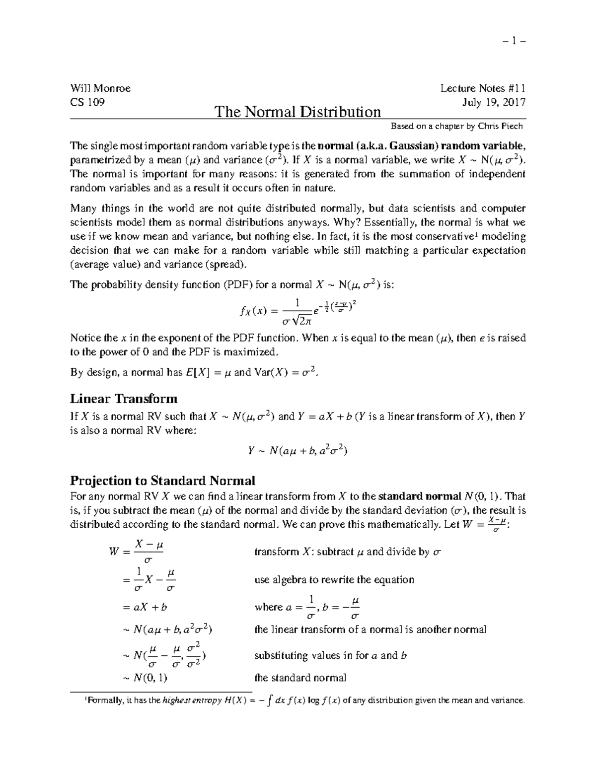 110-normal-distribution - Will Monroe CS 109 Lecture Notes # July 19 ...