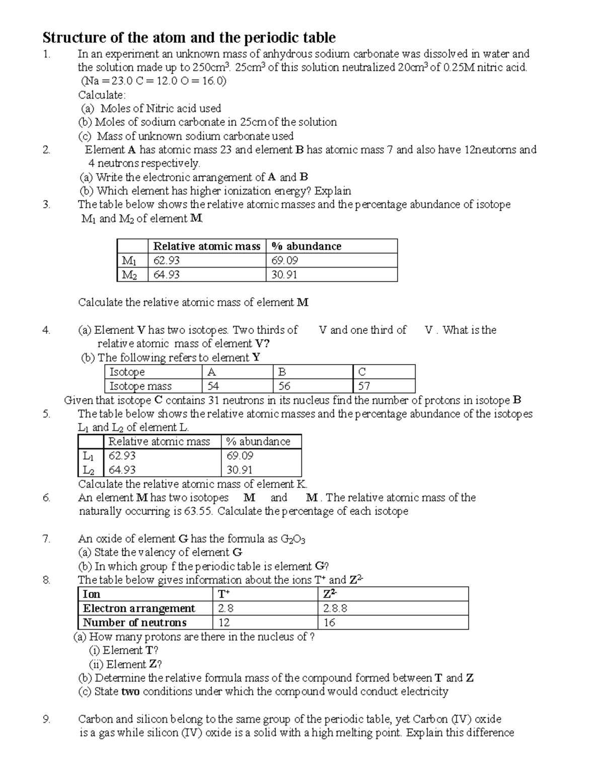FORM-2- Structure-OF-THE-ATOM-AND- Periodic- Table- Questions-Teacher ...