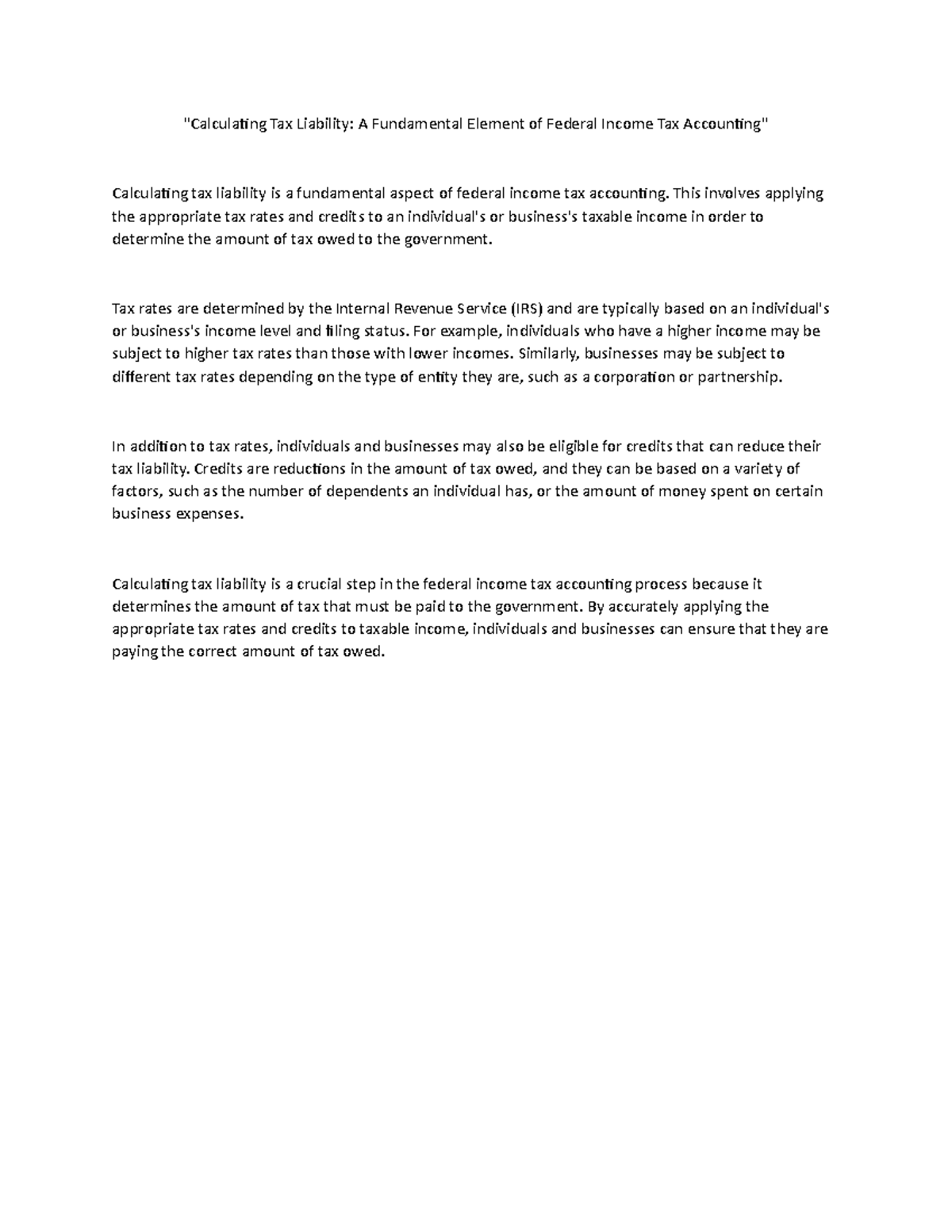 Calculating Tax Liability Calculating Tax Liability A Fundamental